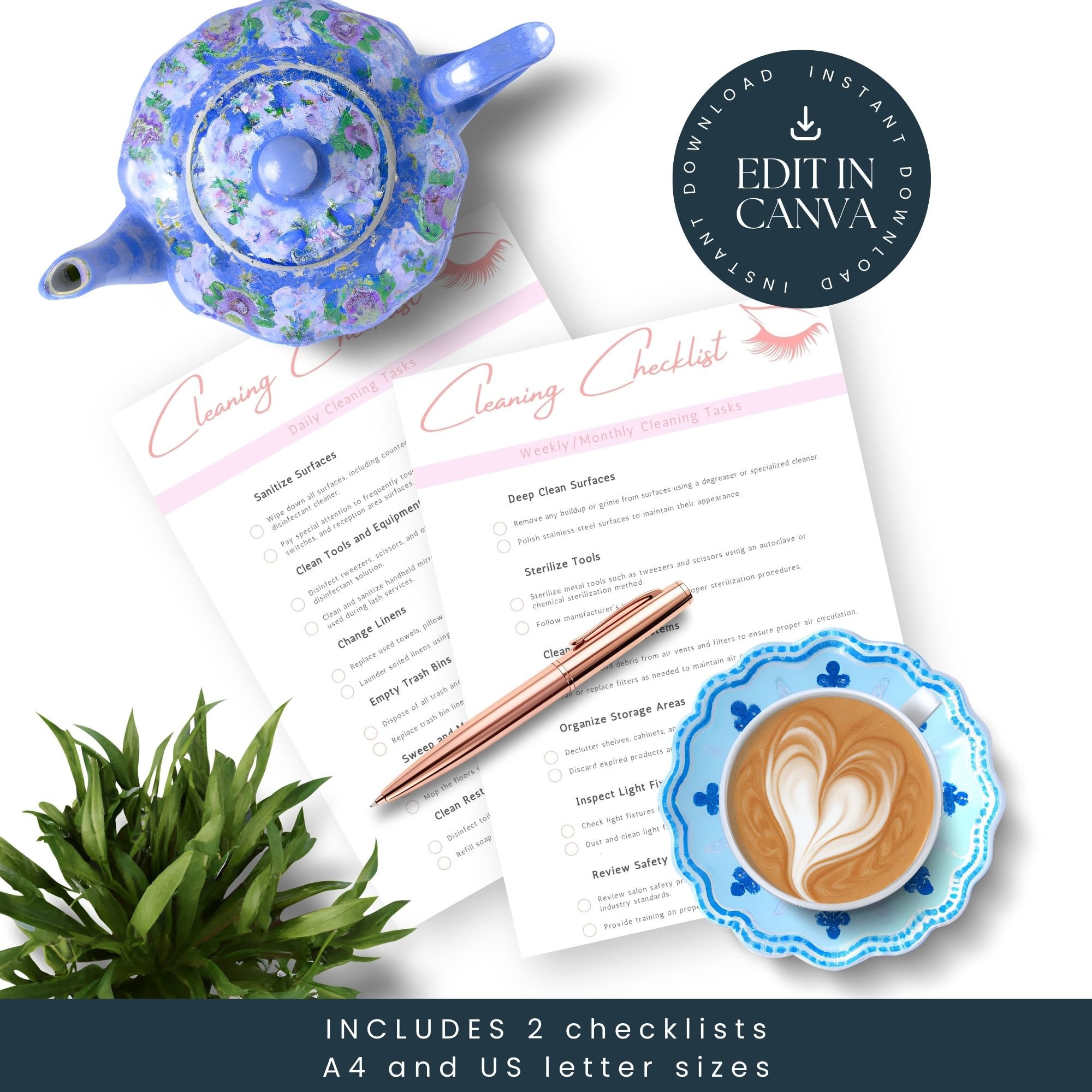 Salon Cleaning Checklist Editable, Canva Editable, Blush Pink ...