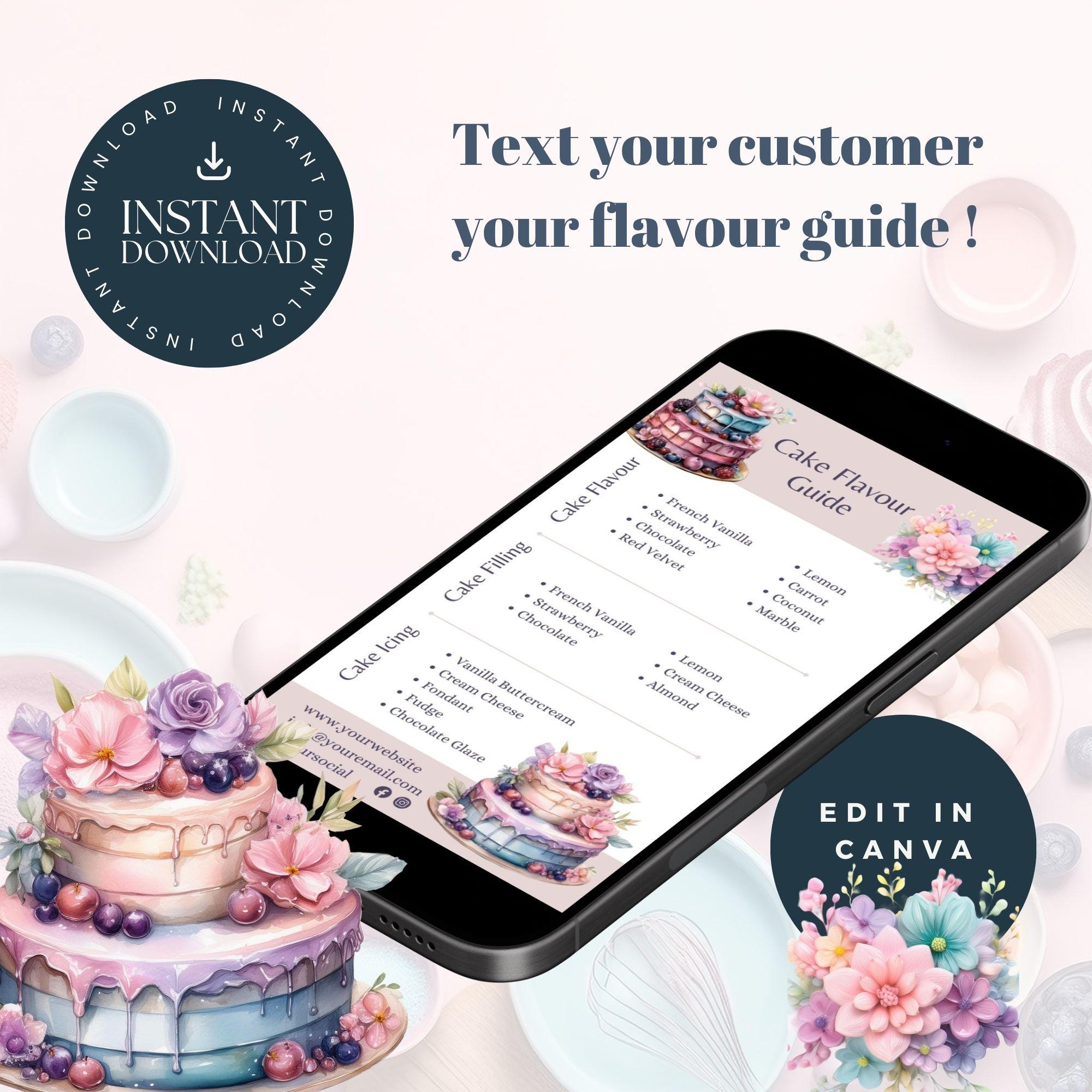 Cake Flavor Guide | Editable Cake Menu | Textable Digital Download ...