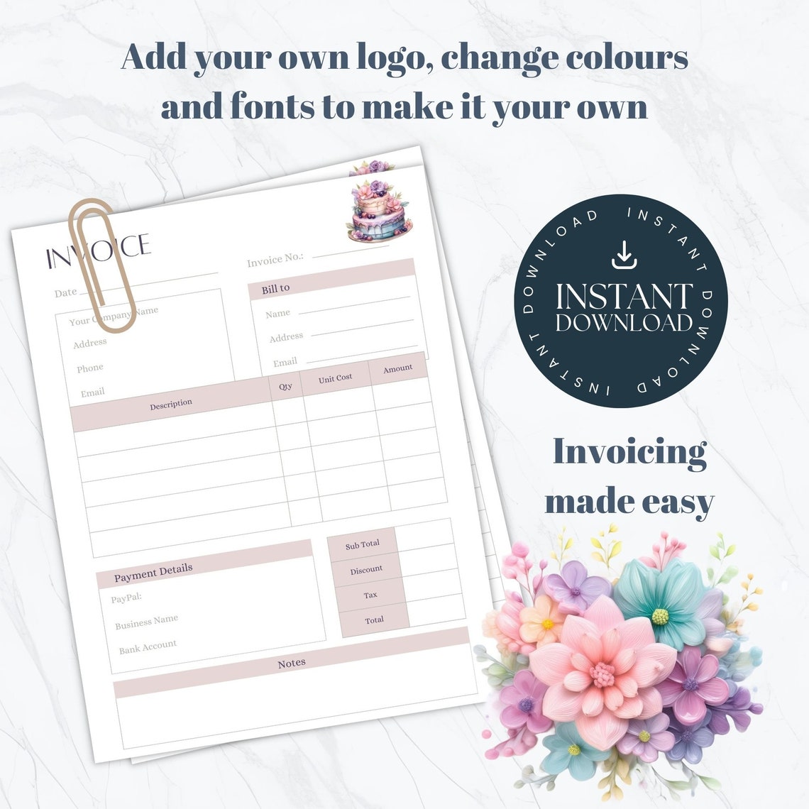 Cake Maker's Invoice Template | Bakery Billing Document | Digital ...