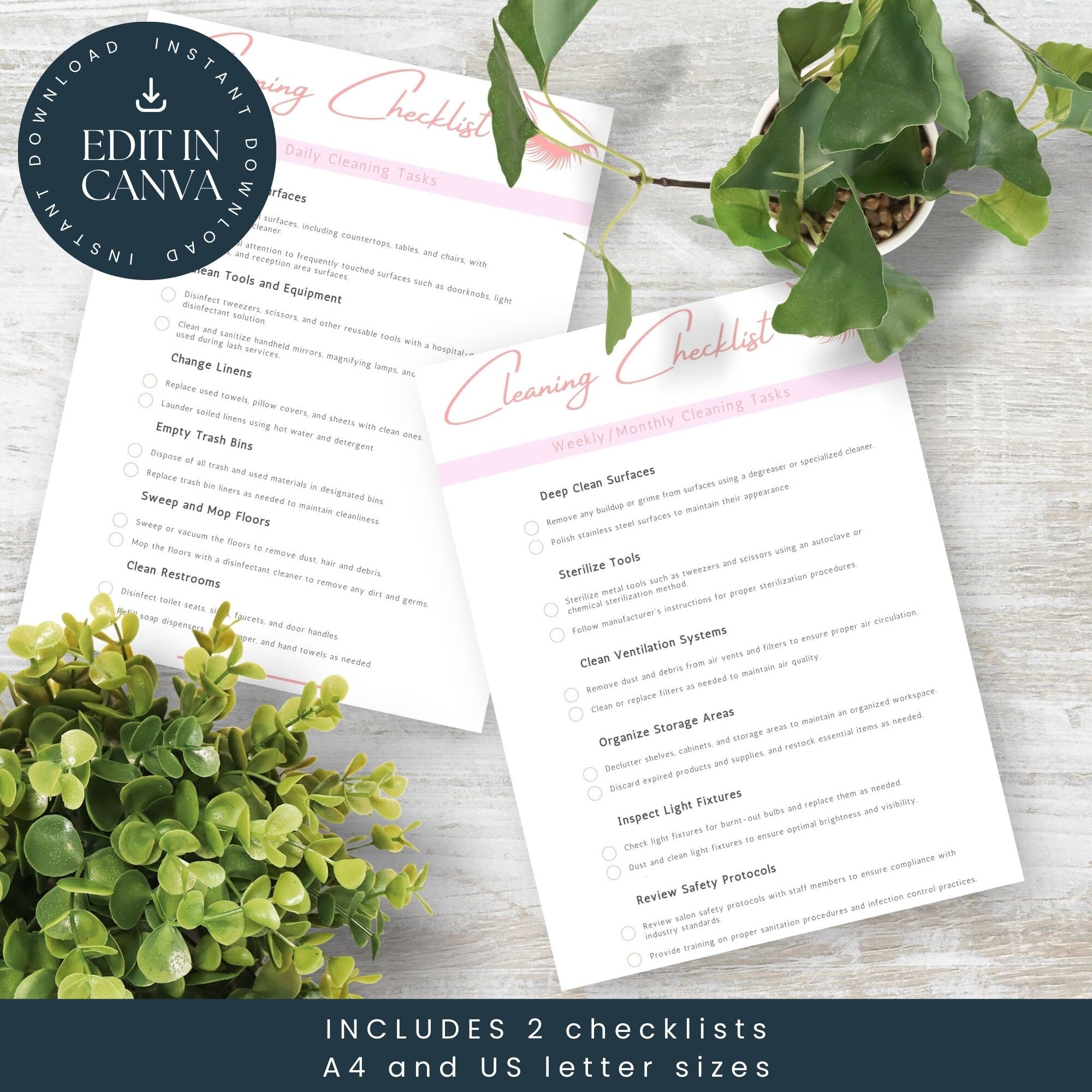 Salon Cleaning Checklist Editable, Canva Editable, Blush Pink ...