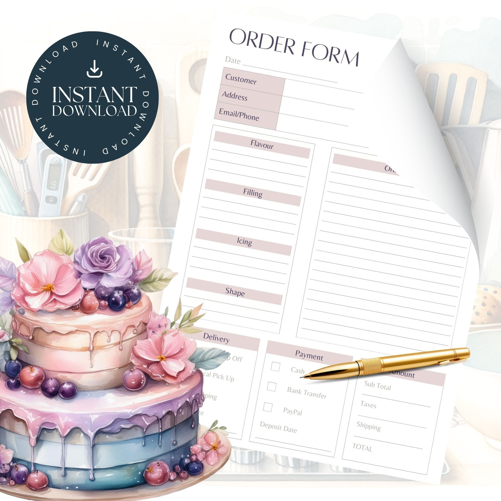 Home Bakery Order Form | Editable Order Sheet | Printable Cake Order ...