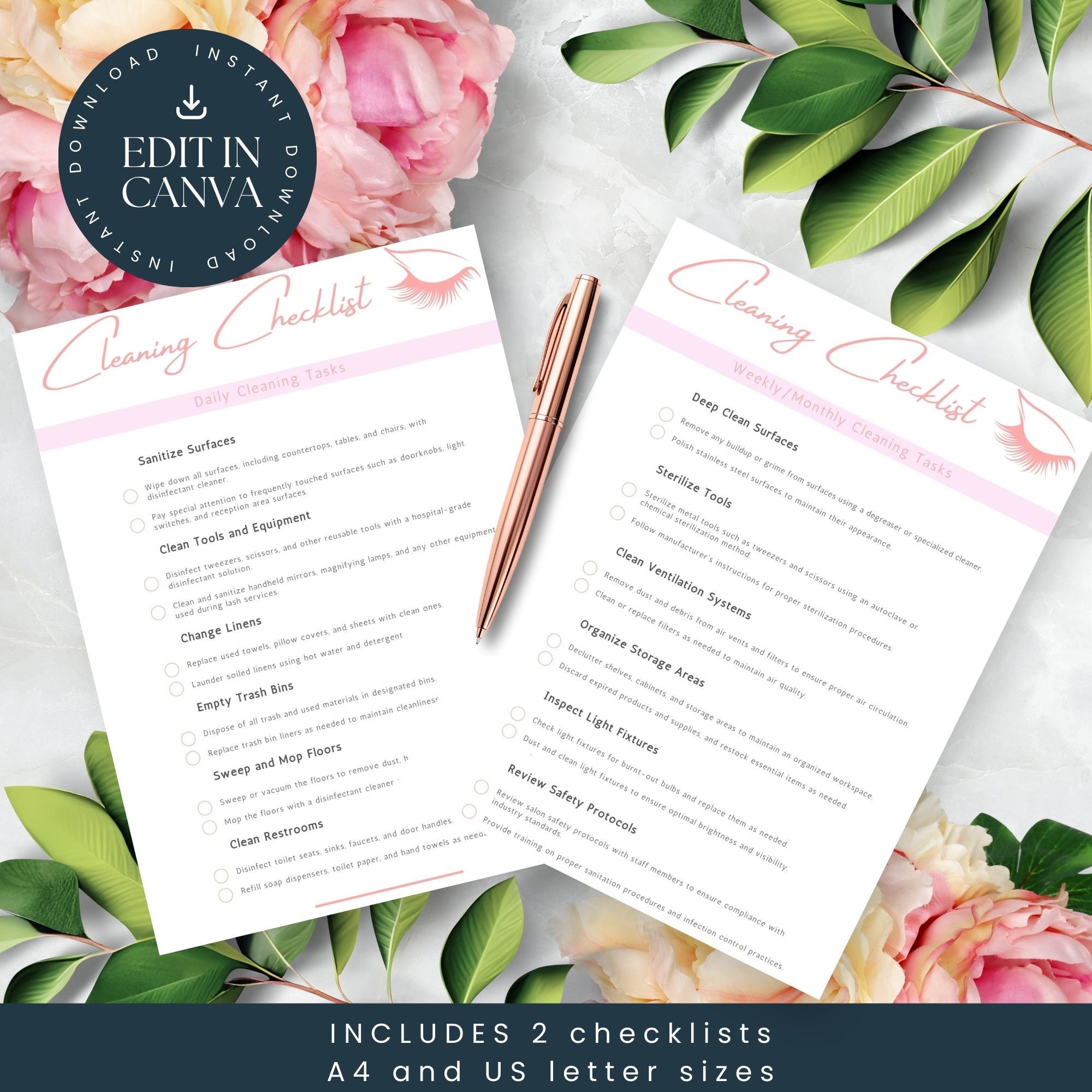 Salon Cleaning Checklist Editable, Canva Editable, Blush Pink ...