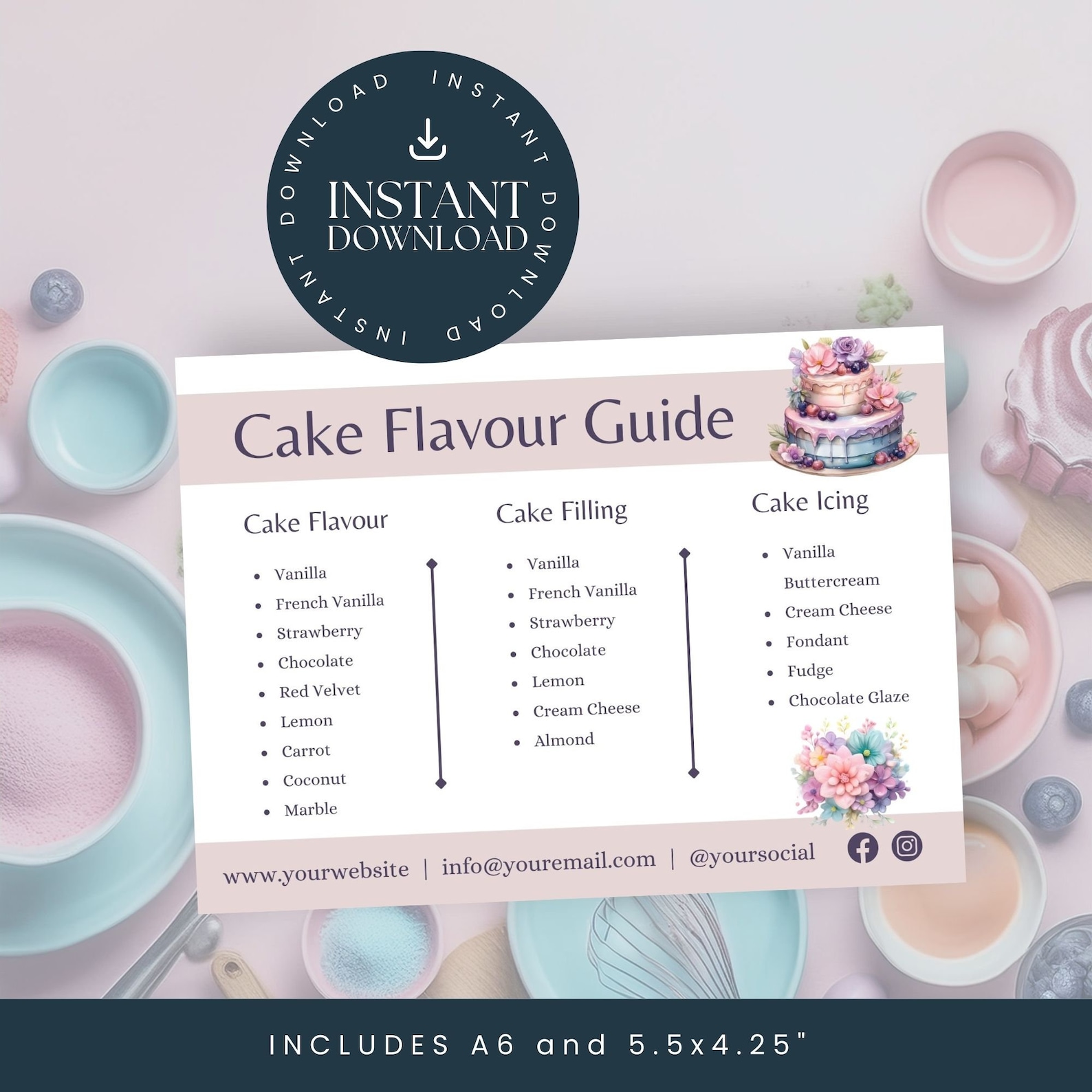 Cake Flavour Guide for Home Bakery | Canva Template | Cake Menu ...