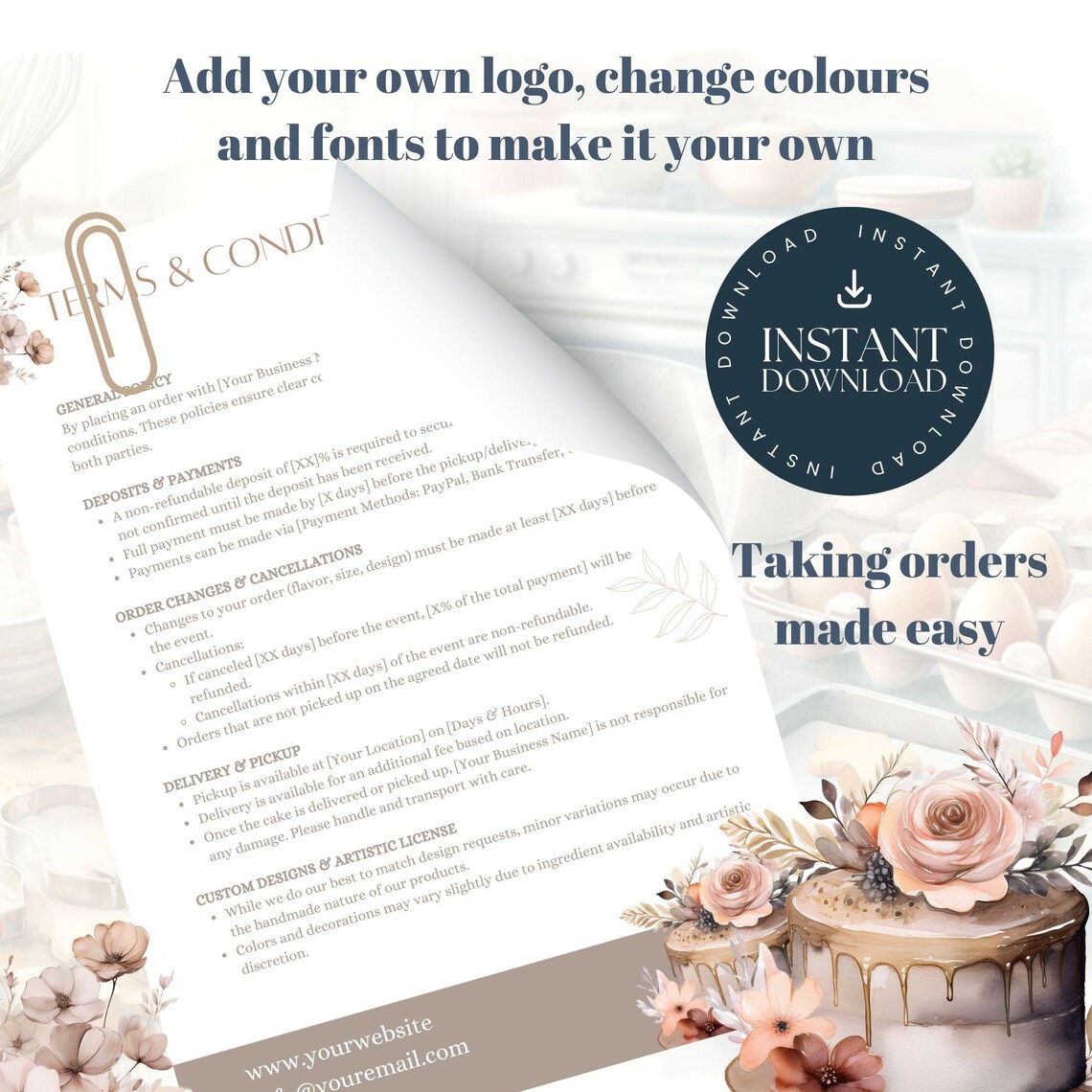 Home Bakery Terms & Conditions | Cake Business Policy | Editable ...
