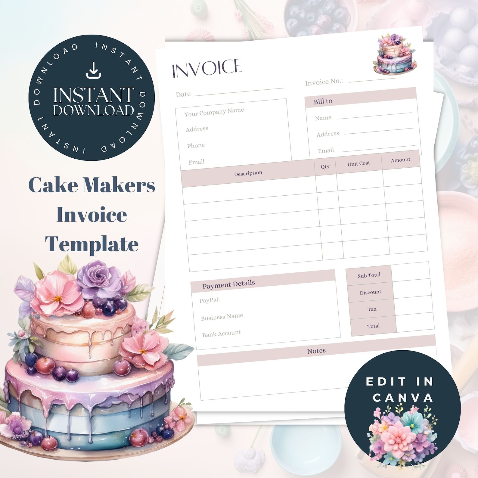 Cake Maker's Invoice Template | Bakery Billing Document | Digital ...