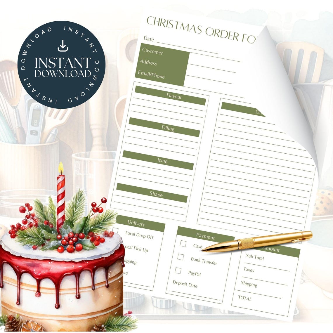Christmas Order Form for Cake and Cookie Makers | Holiday Baking Order ...