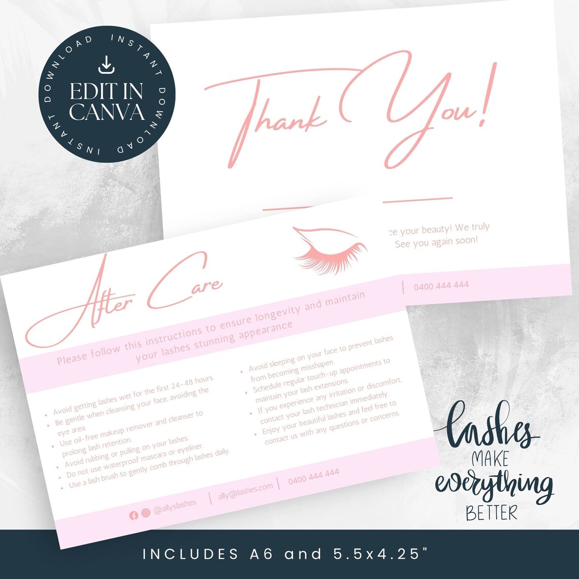 Eyelash Aftercare Card, Lash Aftercare Card Template, Editable Lash ...