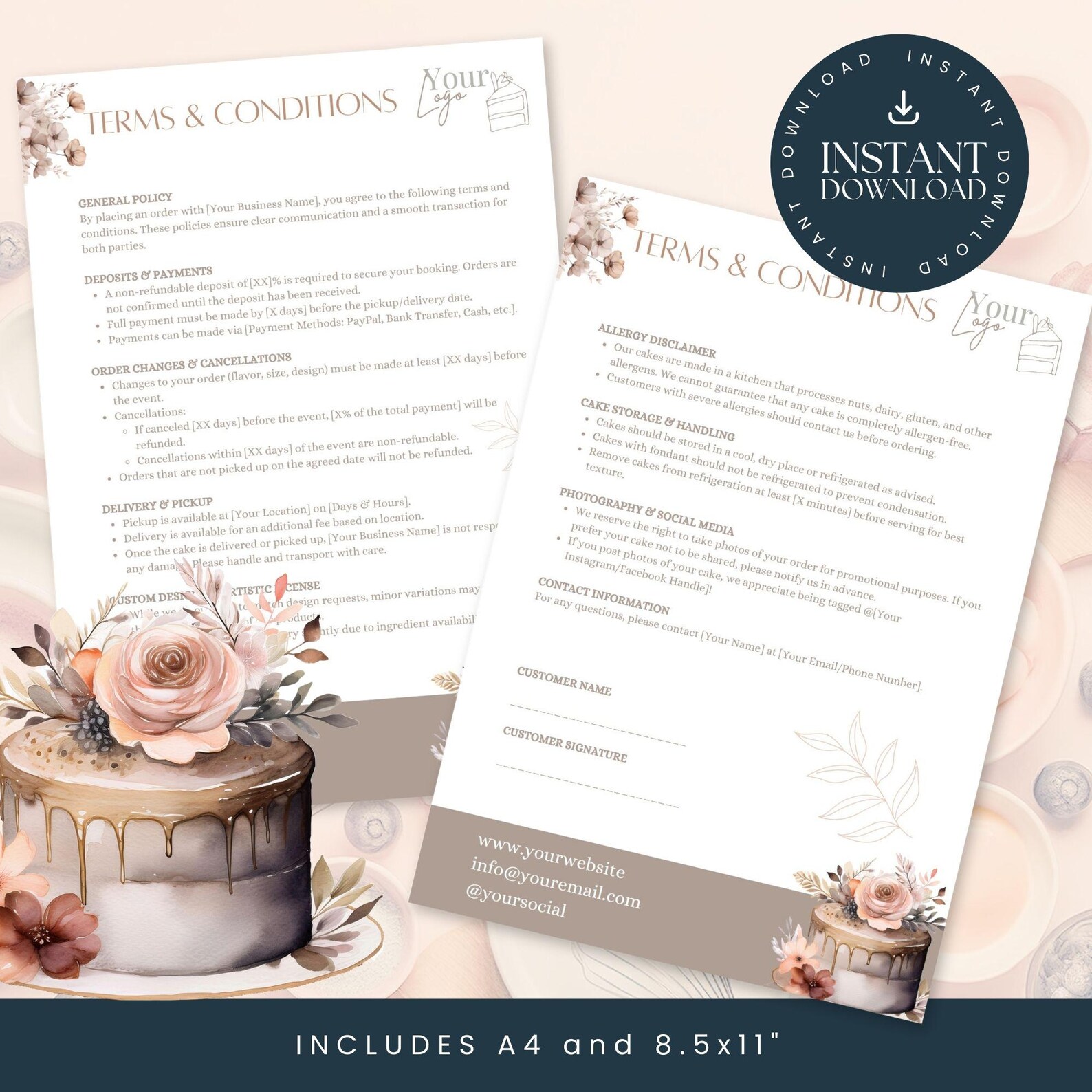 Home Bakery Terms & Conditions | Cake Business Policy | Editable ...
