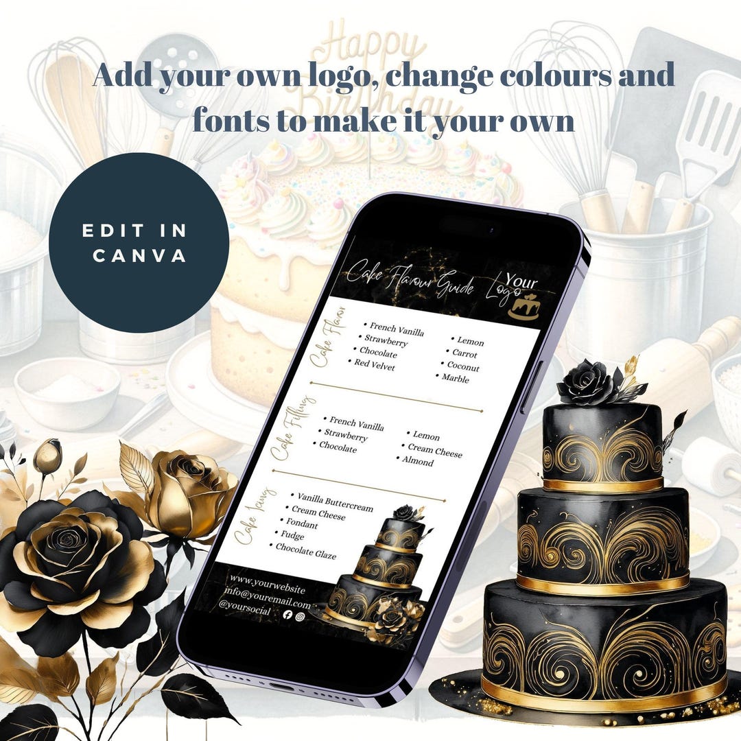 Cake Flavor Guide Editable Cake Menu Textable Digital Download Cake ...