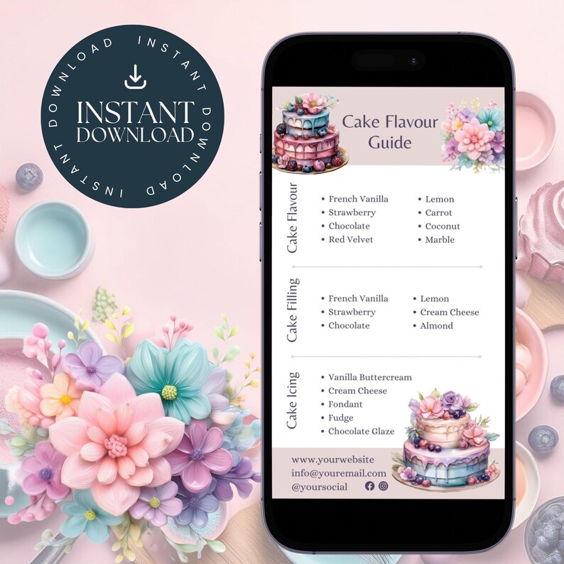 Cake Flavor Guide | Editable Cake Menu | Textable Digital Download ...
