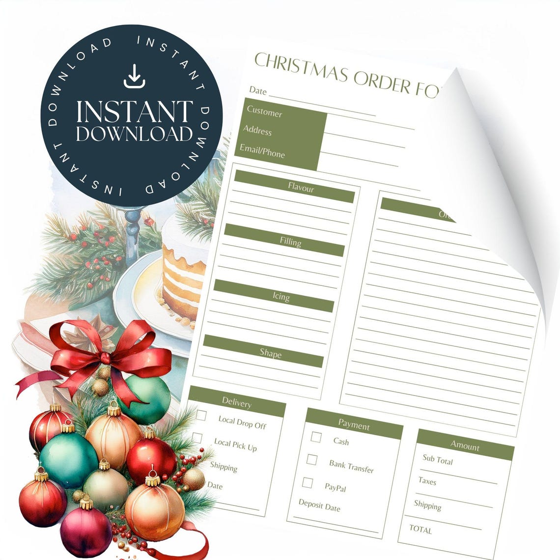 Christmas Order Form for Cake and Cookie Makers | Holiday Baking Order ...