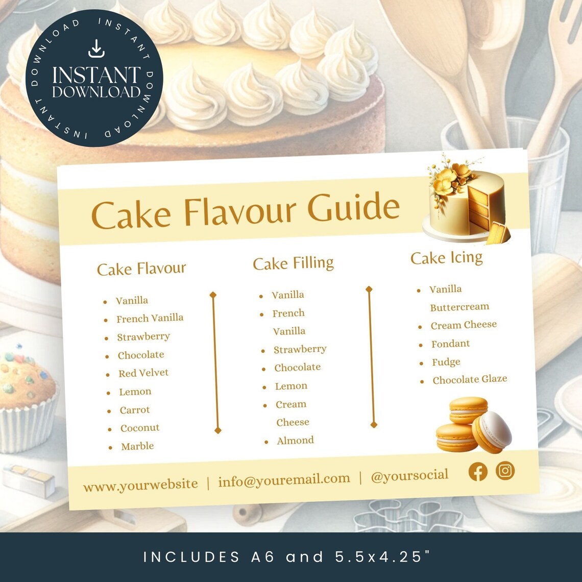 Cake Flavour Guide for Home Bakery | Canva Template | Cake Menu ...