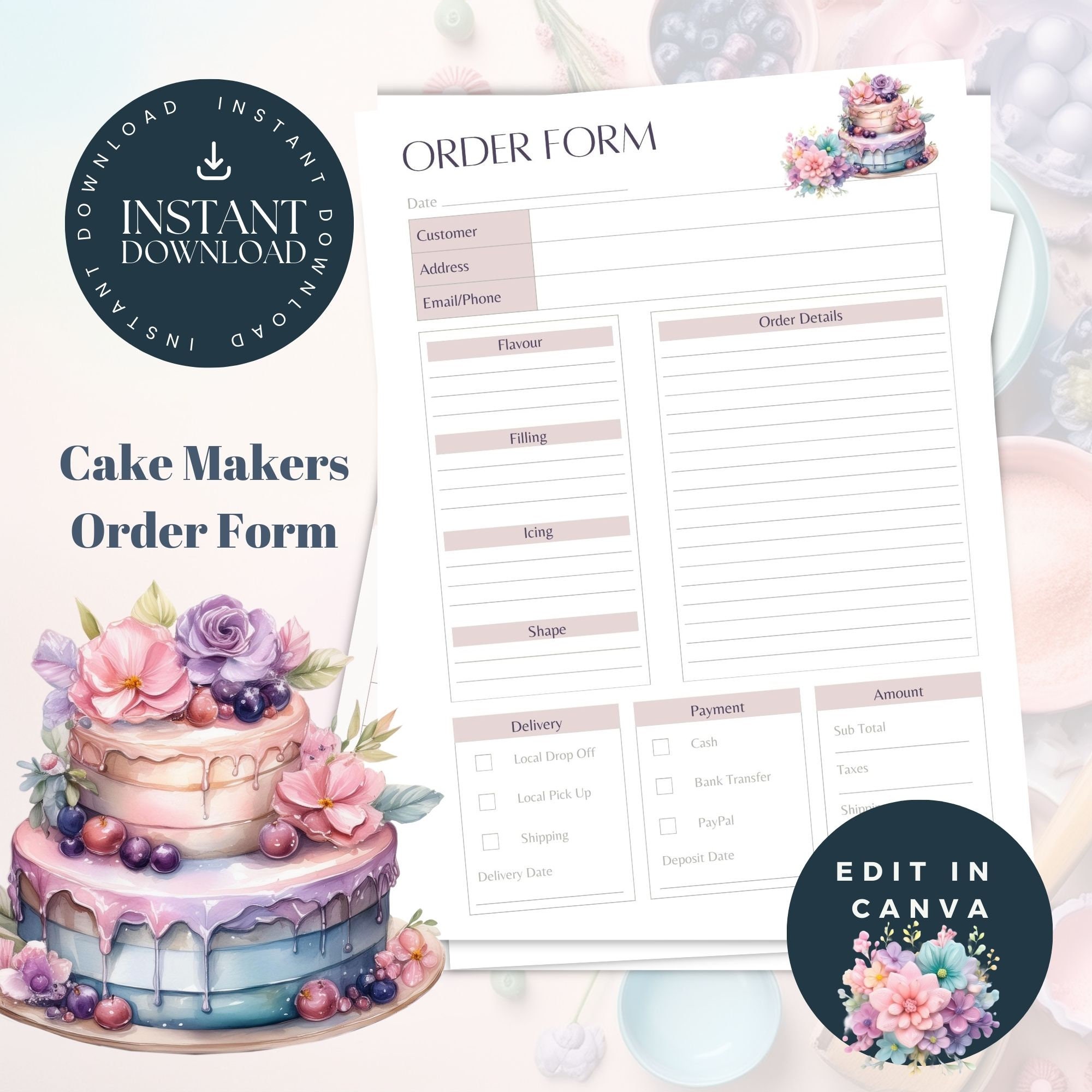Home Bakery Order Form | Editable Order Sheet | Printable Cake Order ...