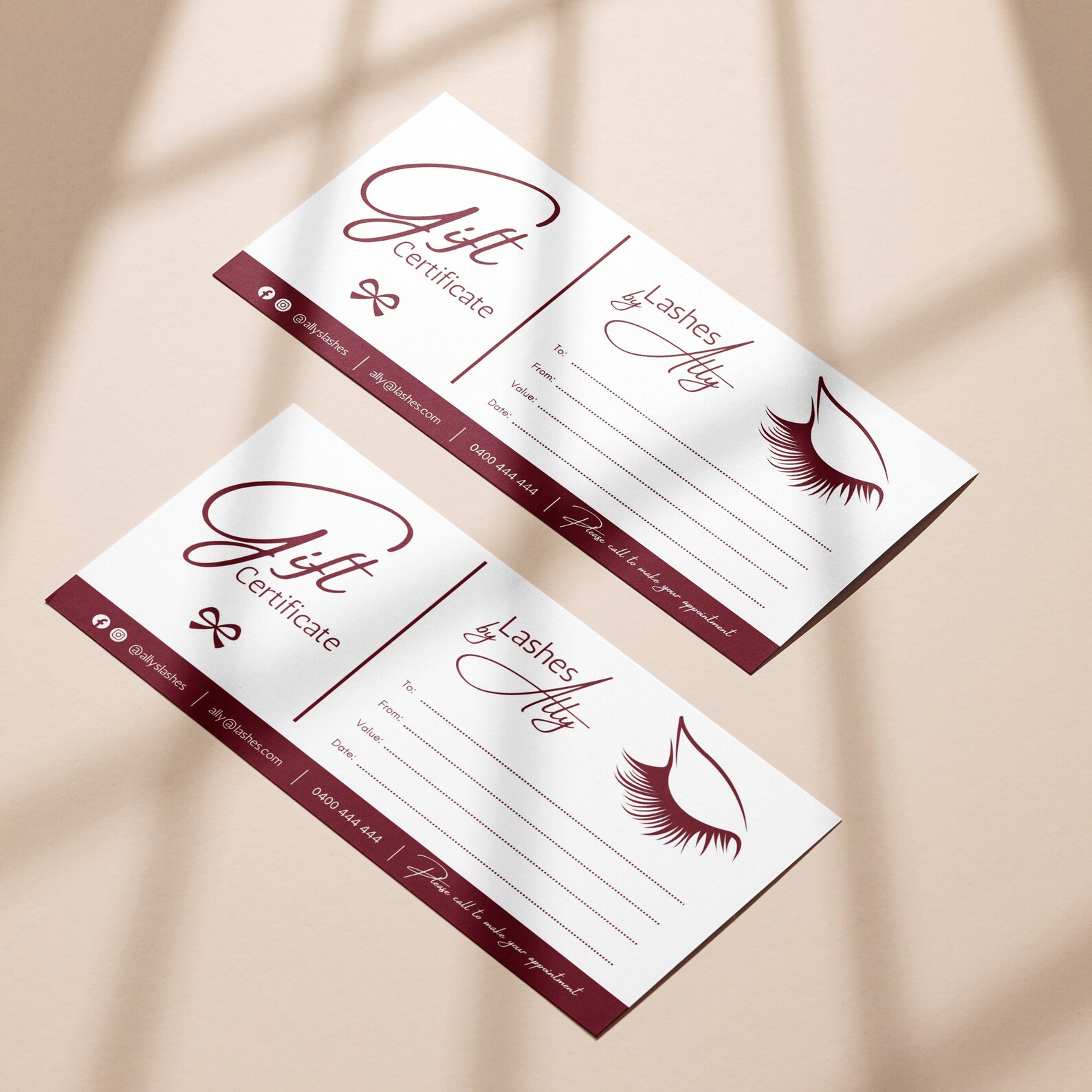 Lash Tech Gift Certificate, Canva Editable, Deep Burgundy, Professional ...