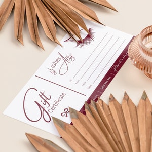 Lash Tech Gift Certificate, Canva Editable, Deep Burgundy, Professional ...