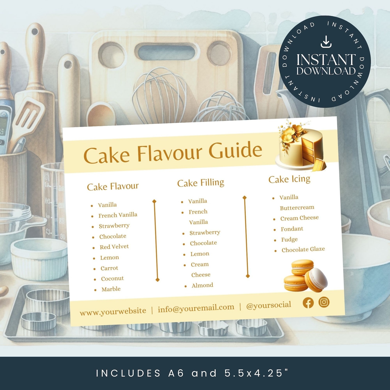 Cake Flavour Guide for Home Bakery | Canva Template | Cake Menu ...