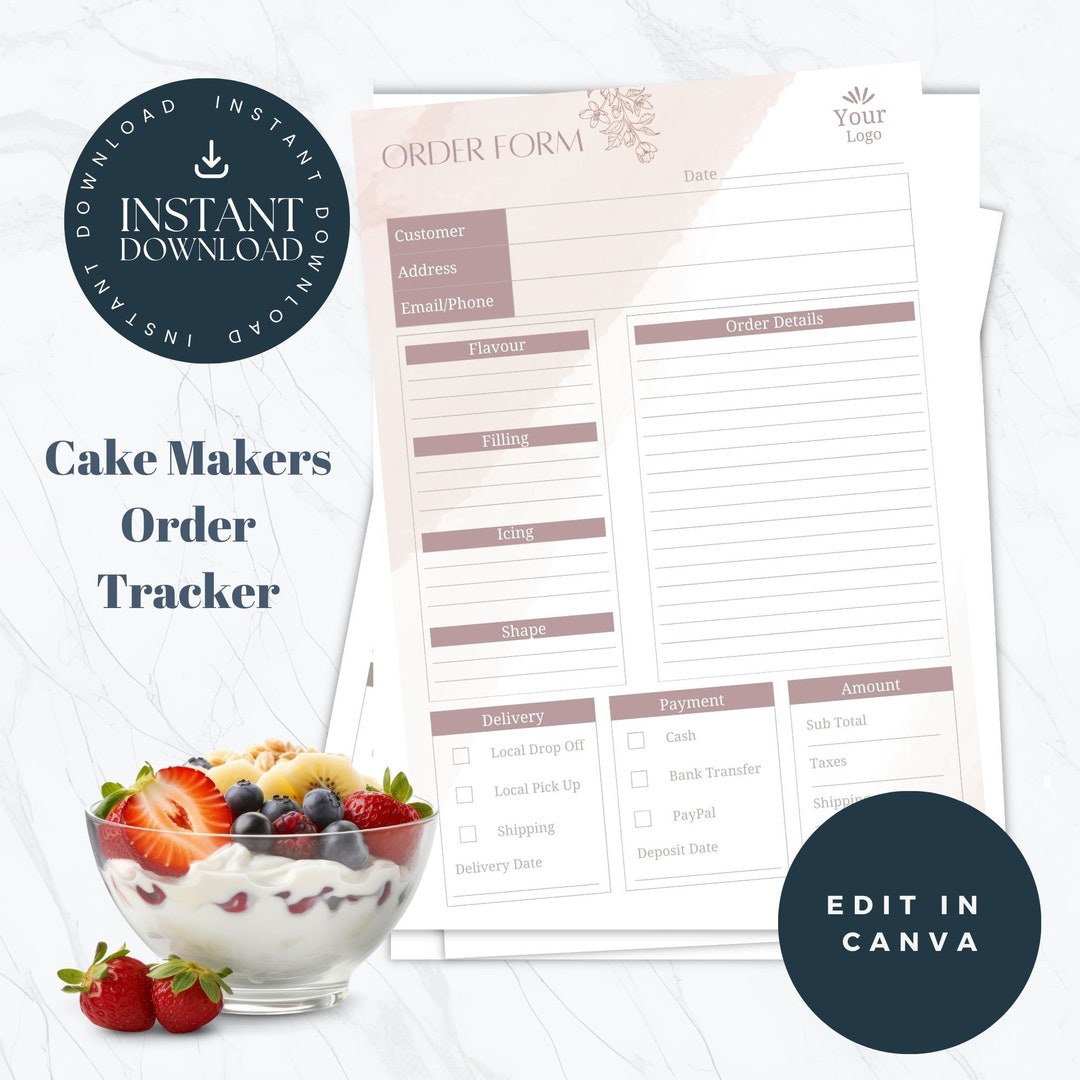 Custom Cake Order Form Template | Printable Design for Cake Makers ...