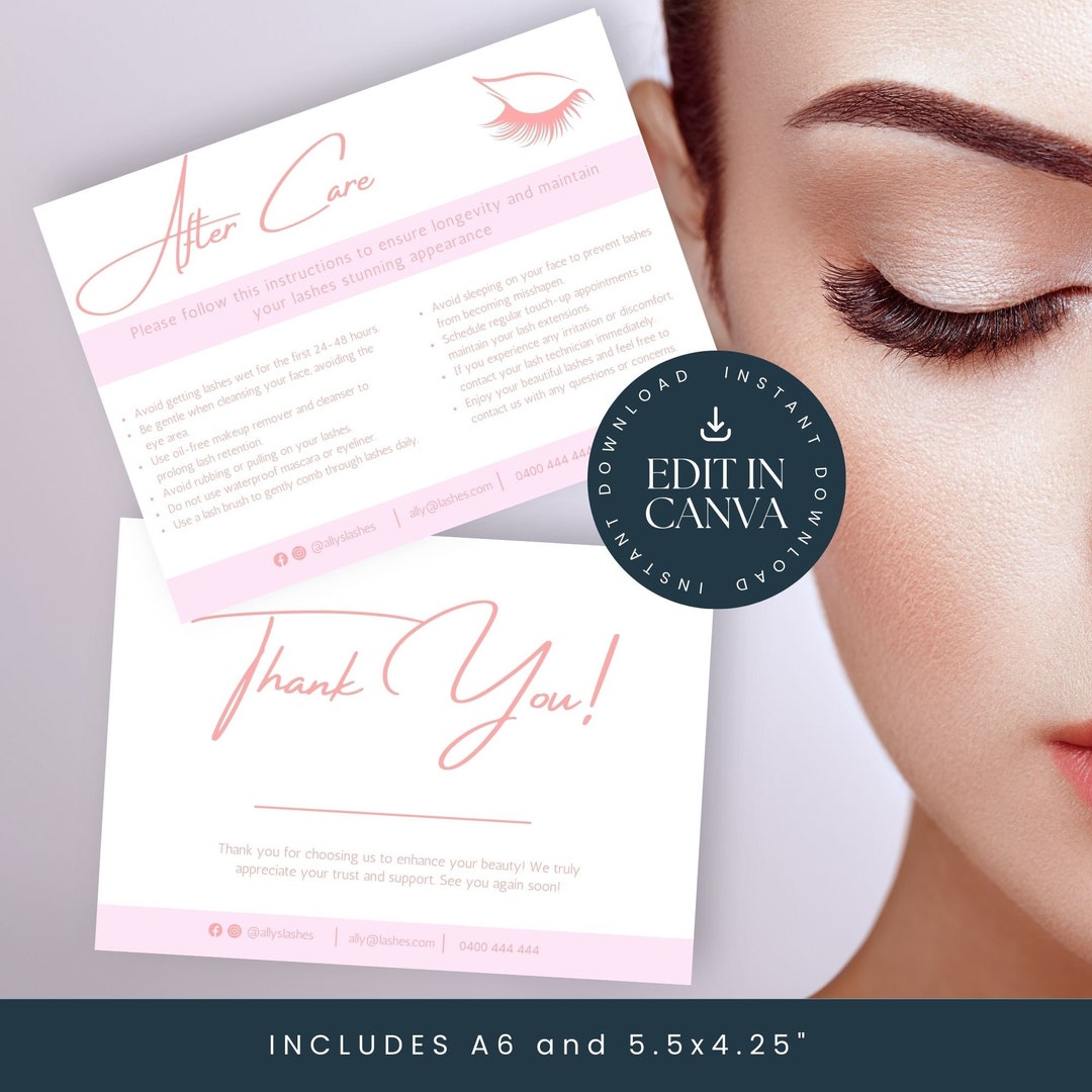 Eyelash Aftercare Card, Lash Aftercare Card Template, Editable Lash ...