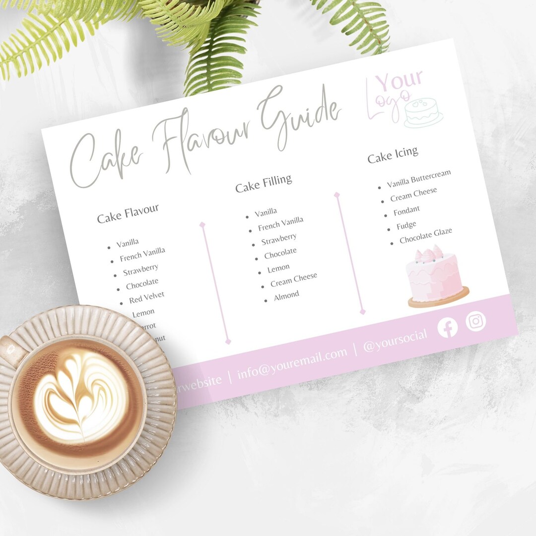 Cake Flavour Guide, Canva Editable, Soft Pastel, With Thank You on the ...