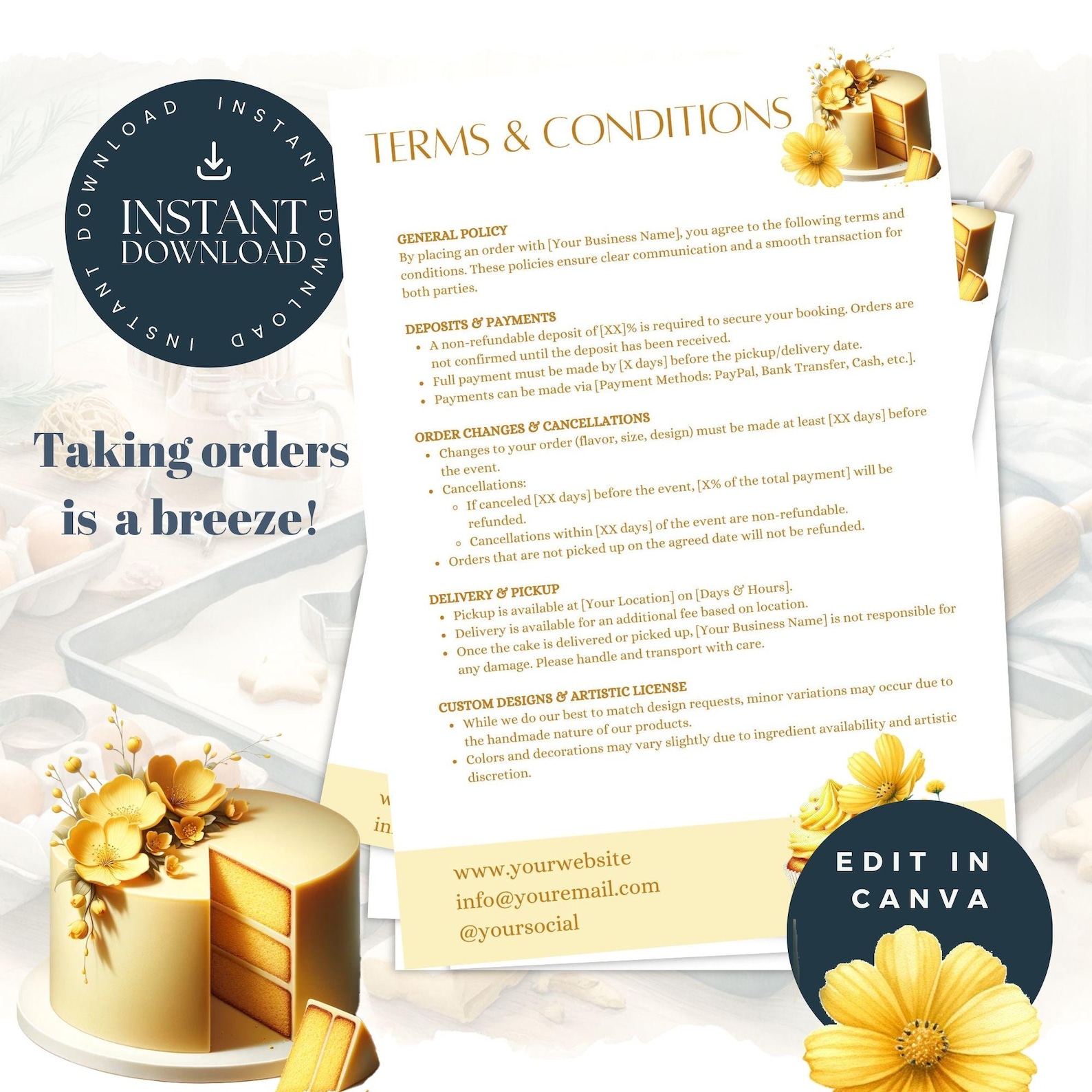 Home Bakery Terms & Conditions | Cake Business Policy | Editable ...