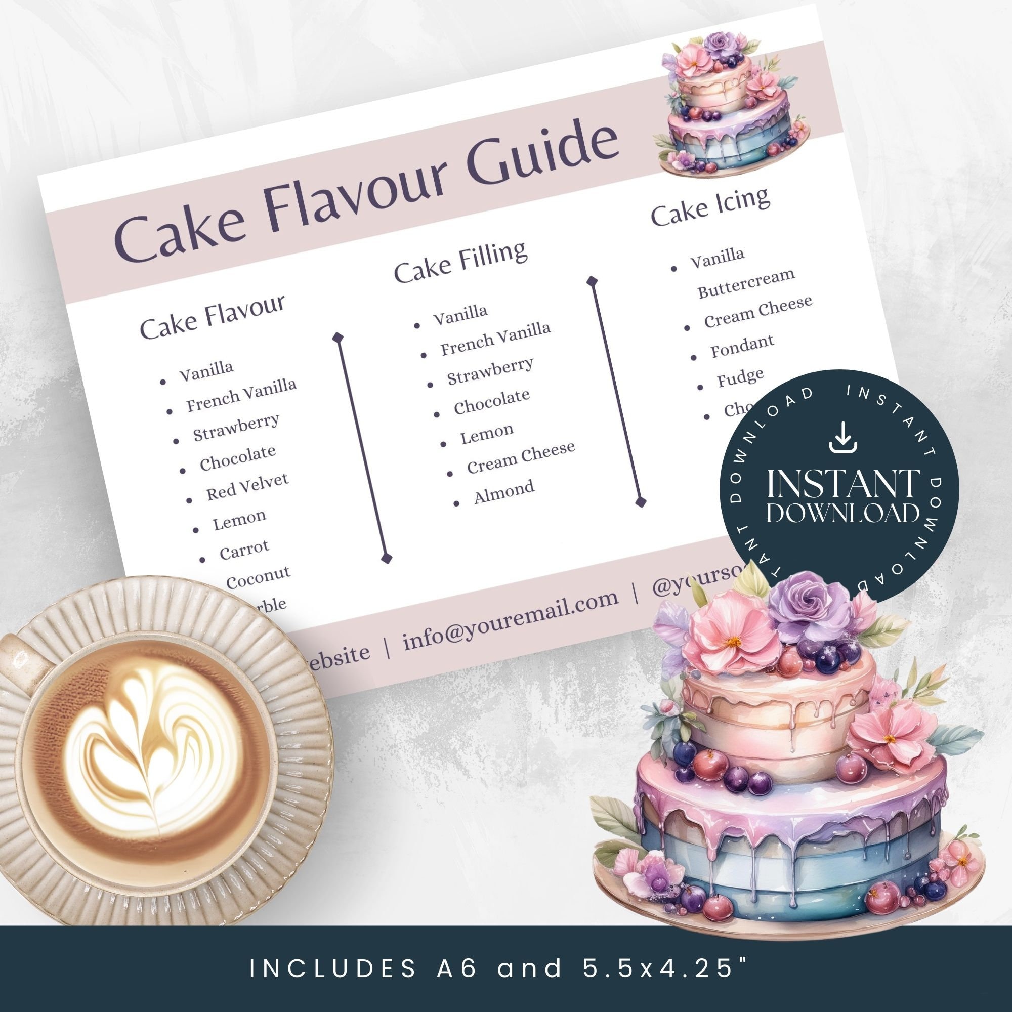 Cake Flavour Guide for Home Bakery | Canva Template | Cake Menu ...
