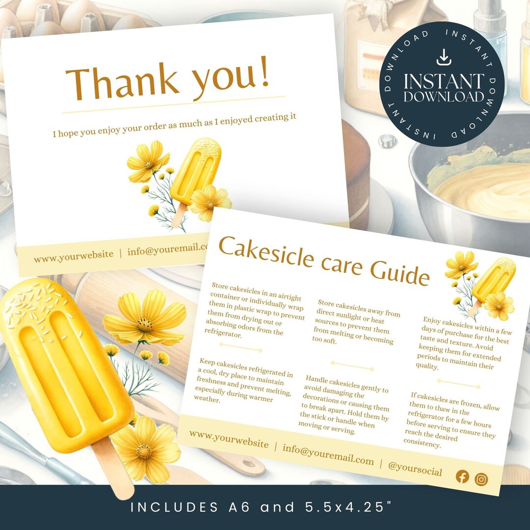 Cakesicle Care Guide for Home Bakeries | Editable Canva Template ...