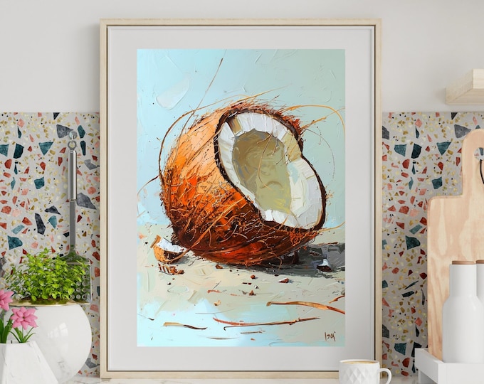 Coconut Art Print, Coconut, Realistic Art, Wall Decor, Kitchen Art ...