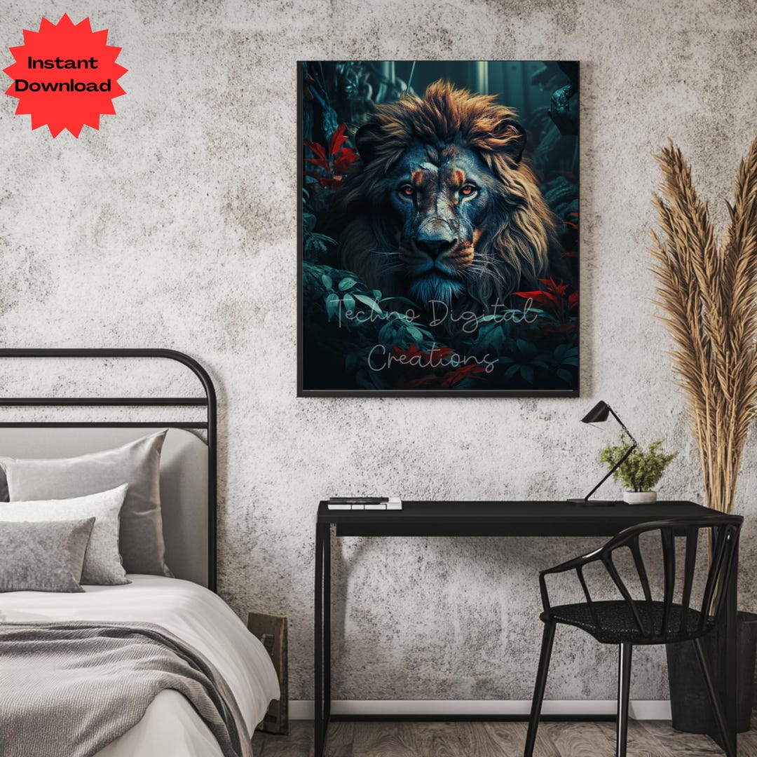 Bold Jungle Lion Art – in the Stillness Digital Wall Print | Ai ...