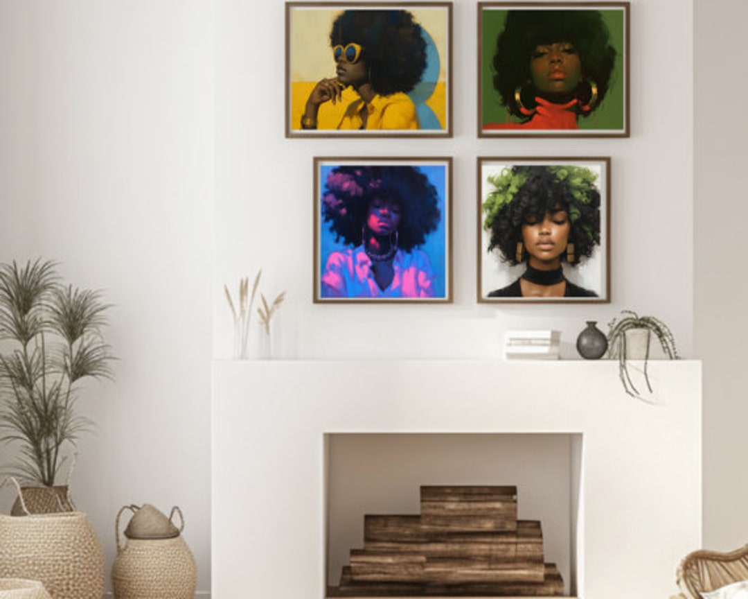 Set of Four Melanin Beauty Girl Art, Black Art, Black Woman Art, Black ...