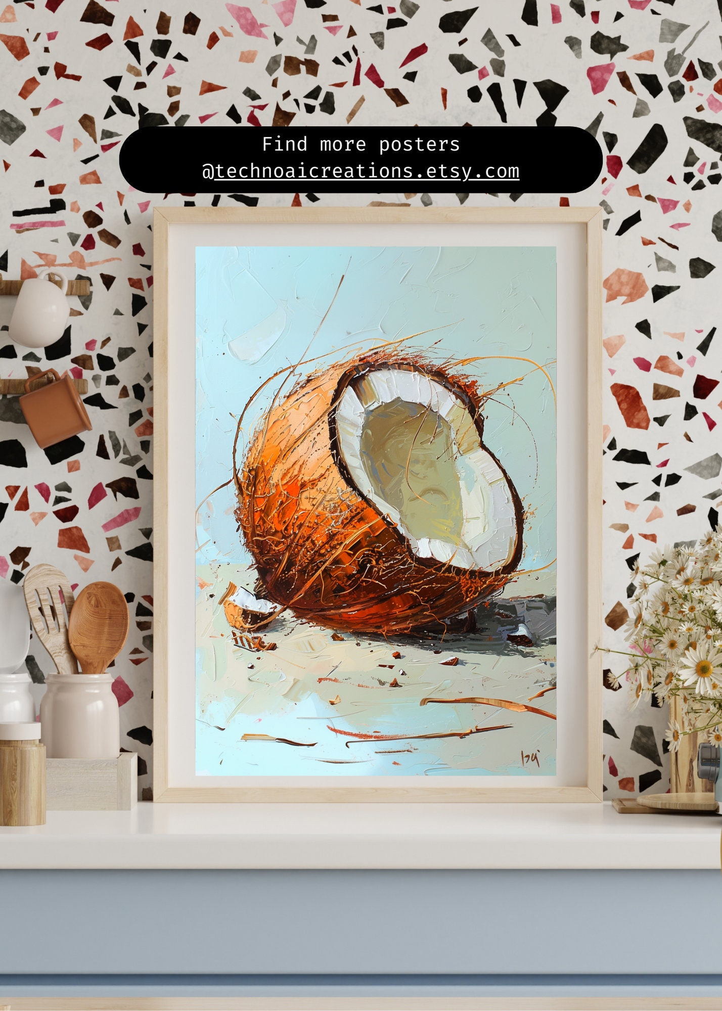 Coconut Fruit Wall Art Tropical Coconut Print Fruit Printable Art Fruit ...