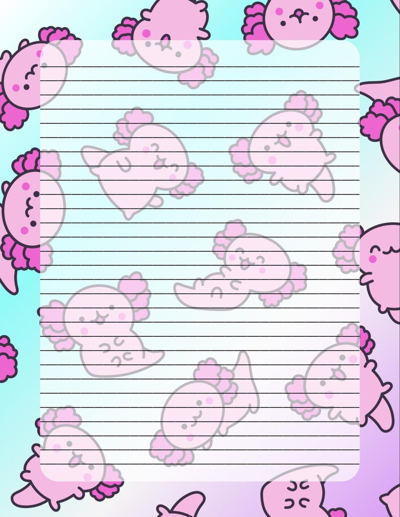 Axolotl Joy Stationary Pages - Etsy