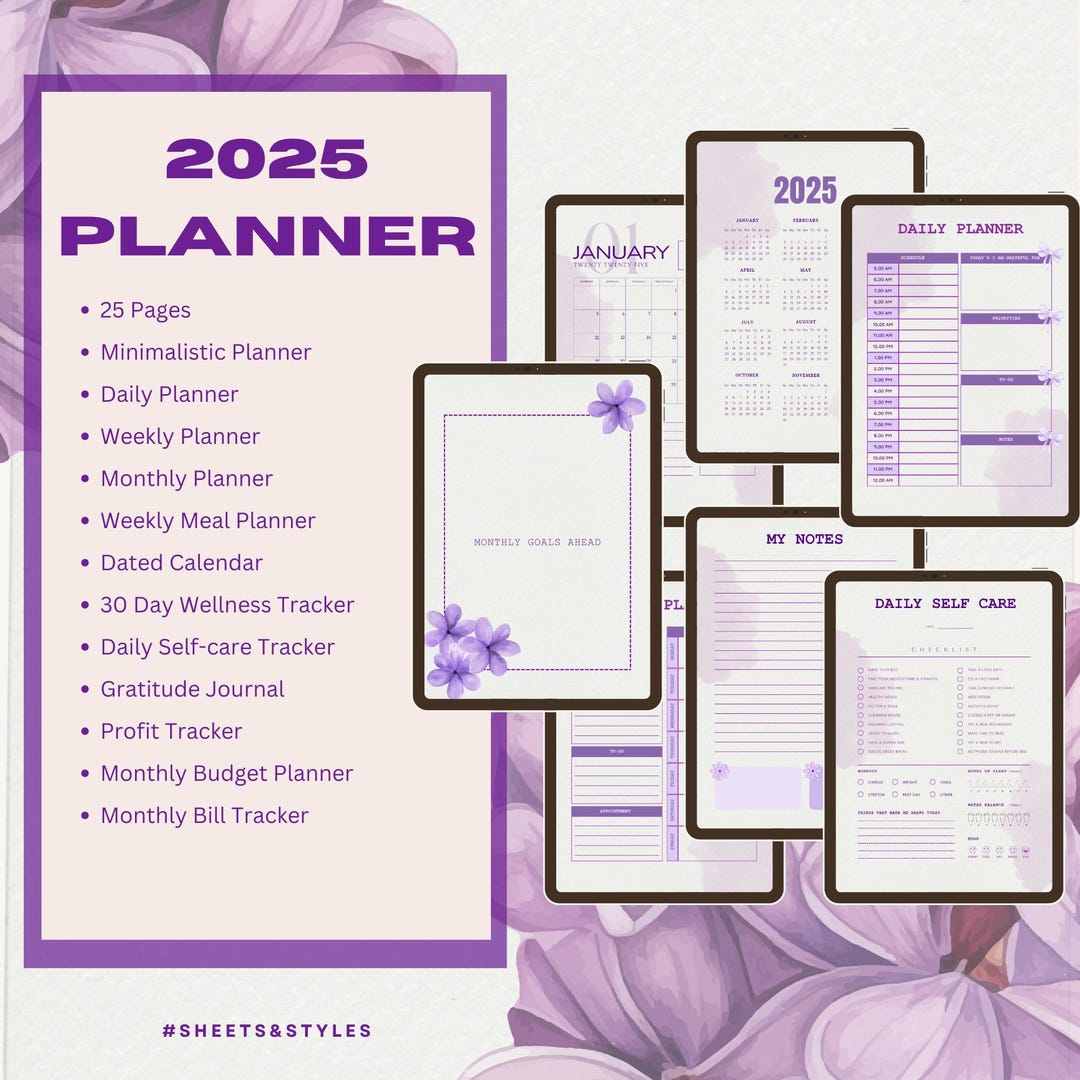 2025 Printable Planner, Purple Planner, Goodnote Planner Tracker, Daily ...