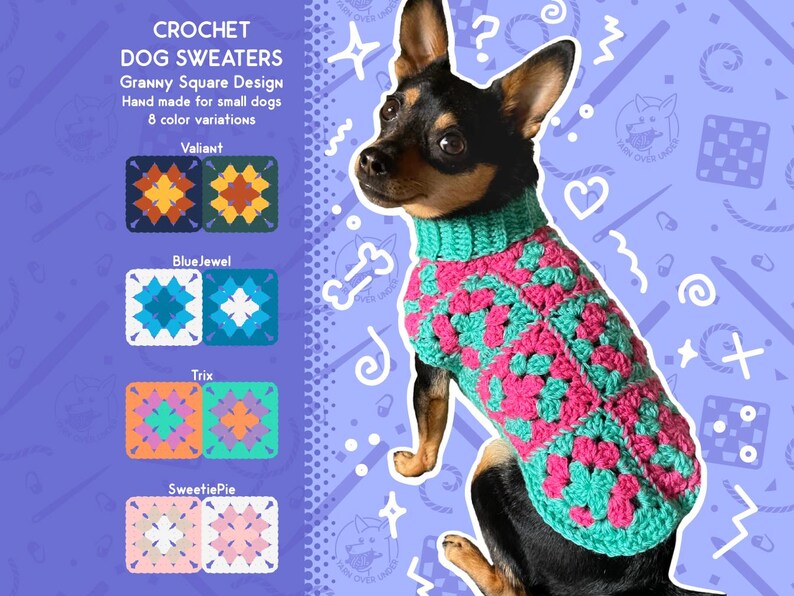 Crochet Dog Sweaters | Small Dog Size| Granny Square Design | Assorted ...