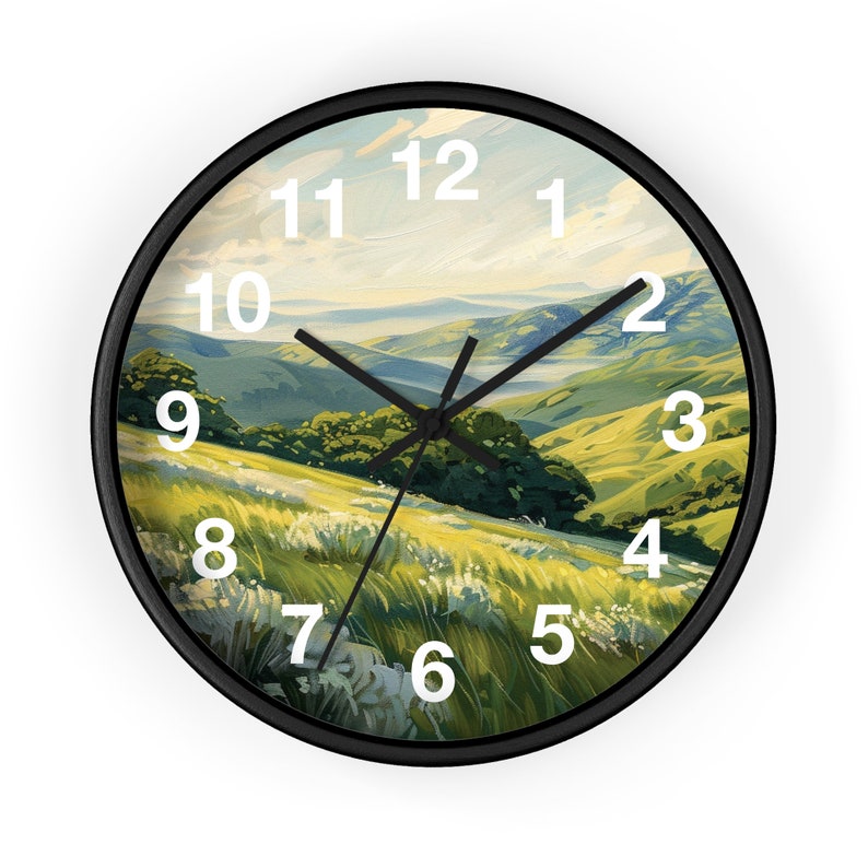 Grassy Hills | 10" Wall Clock | Studio Clock | Green Wall Clock ...