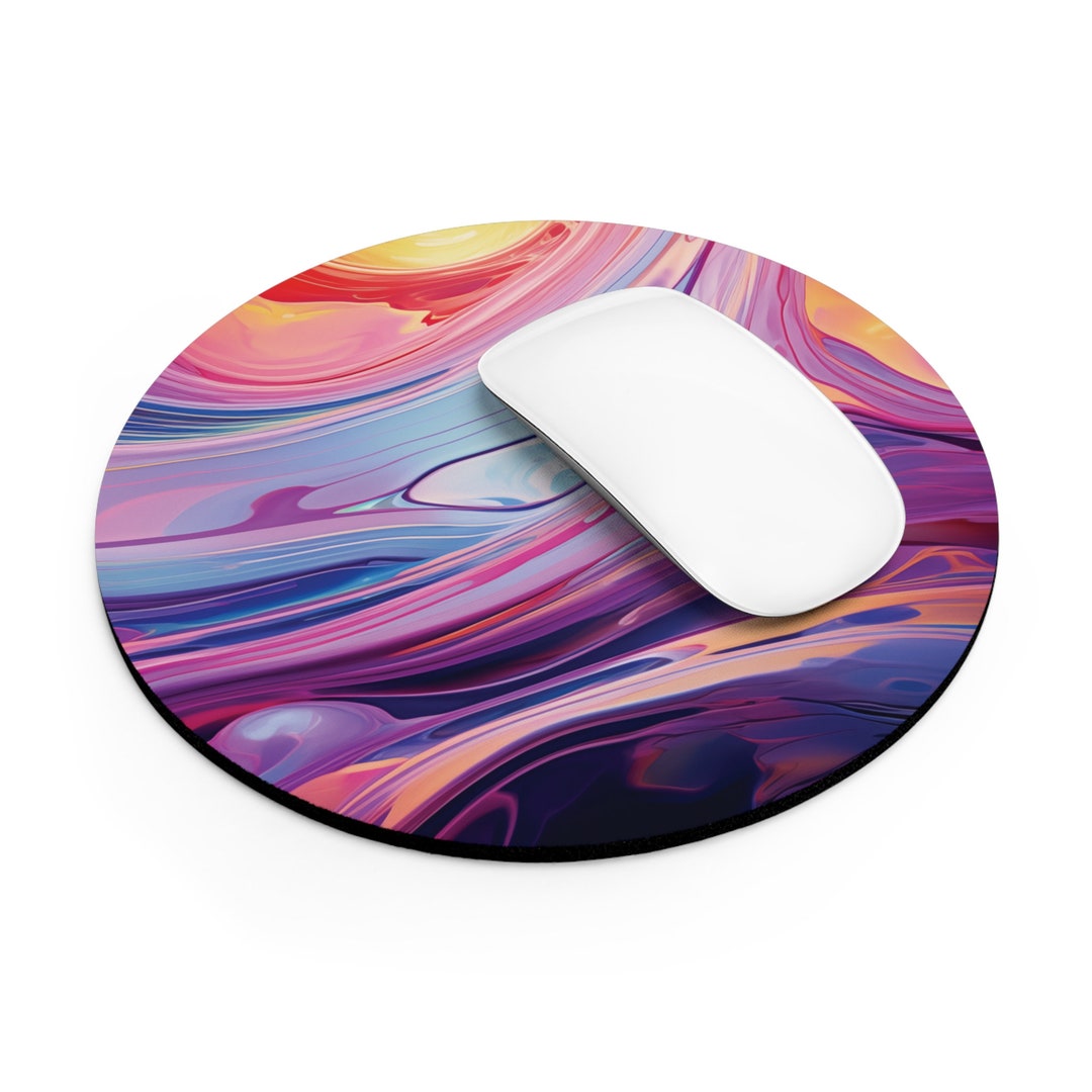 Rainbow Swirls | 8" Round Mouse Pad | Unique Desk | Colorful Mousepad ...