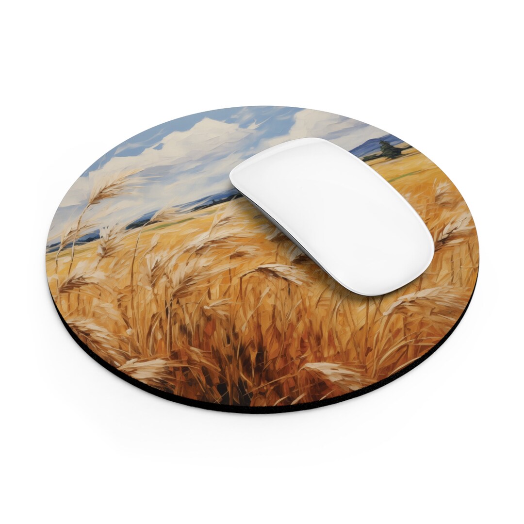 Windy Wheat Field | 8" Round Mouse Pad | Desk Decor | Neutral Tone ...