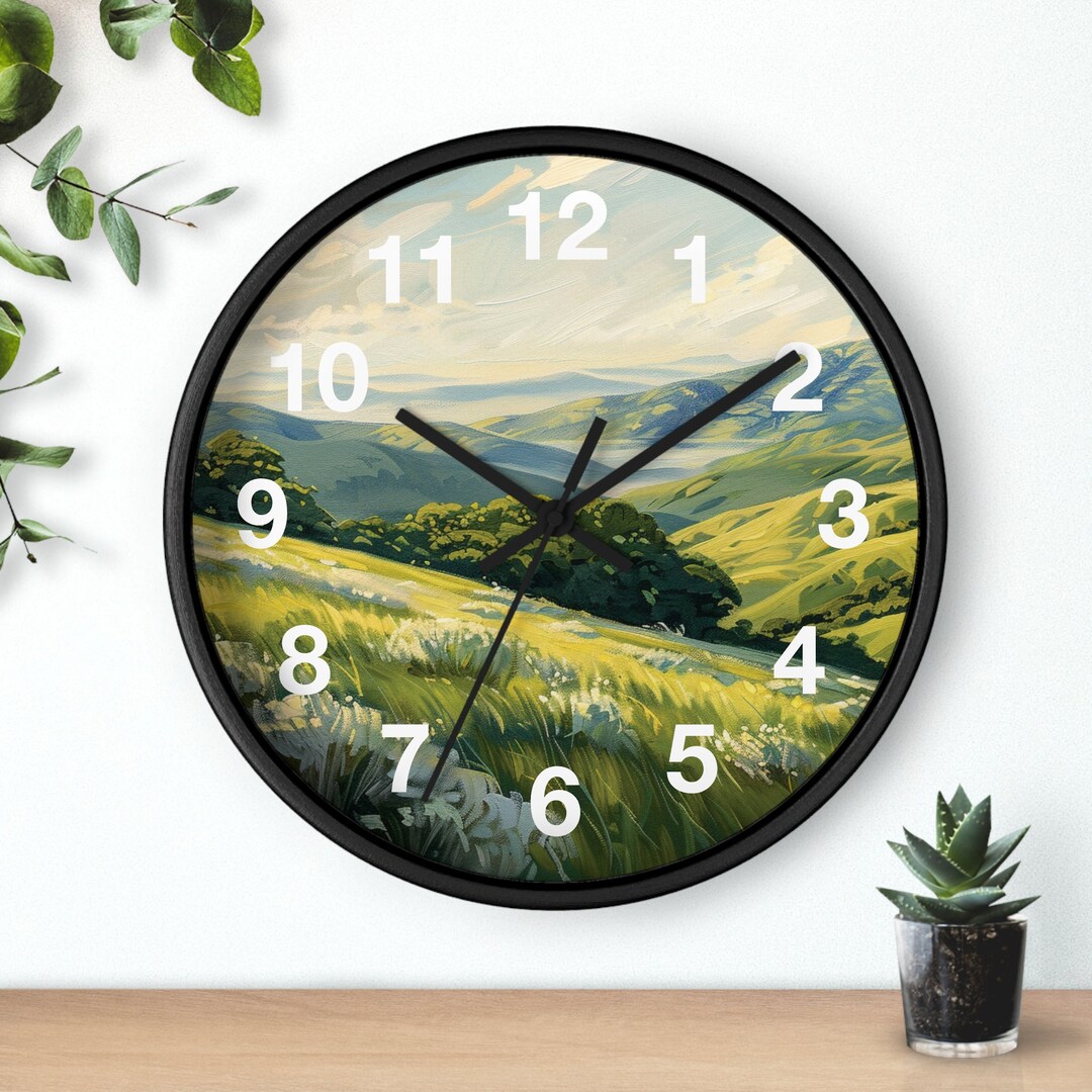 Grassy Hills | 10" Wall Clock | Studio Clock | Green Wall Clock ...