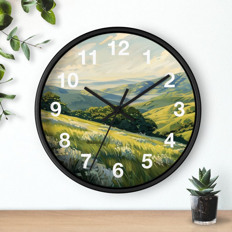 Grassy Hills | 10" Wall Clock | Studio Clock | Green Wall Clock ...