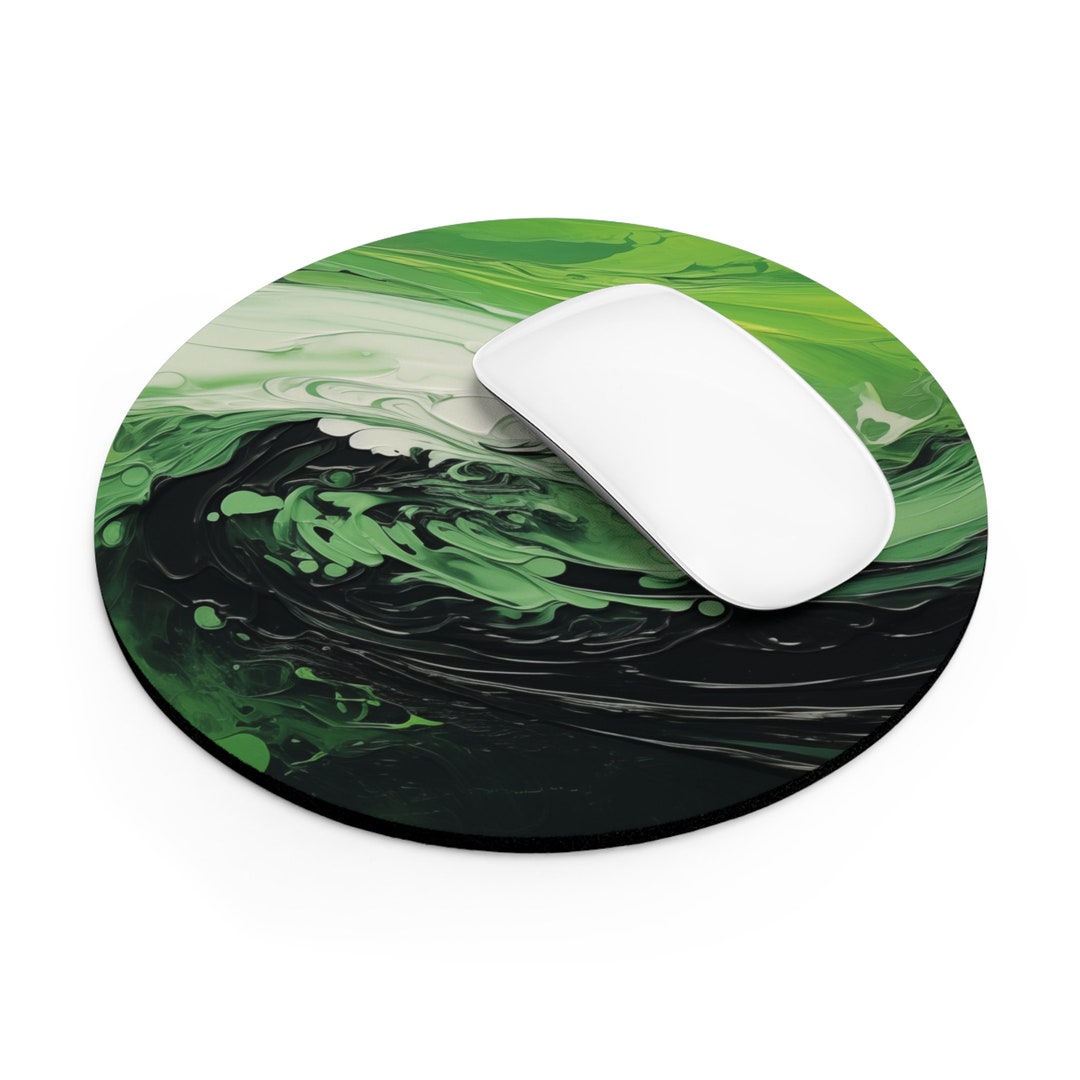 Abstract Green Wave | 8" Round Mouse Pad | Unique Desk Decor | Abstract ...