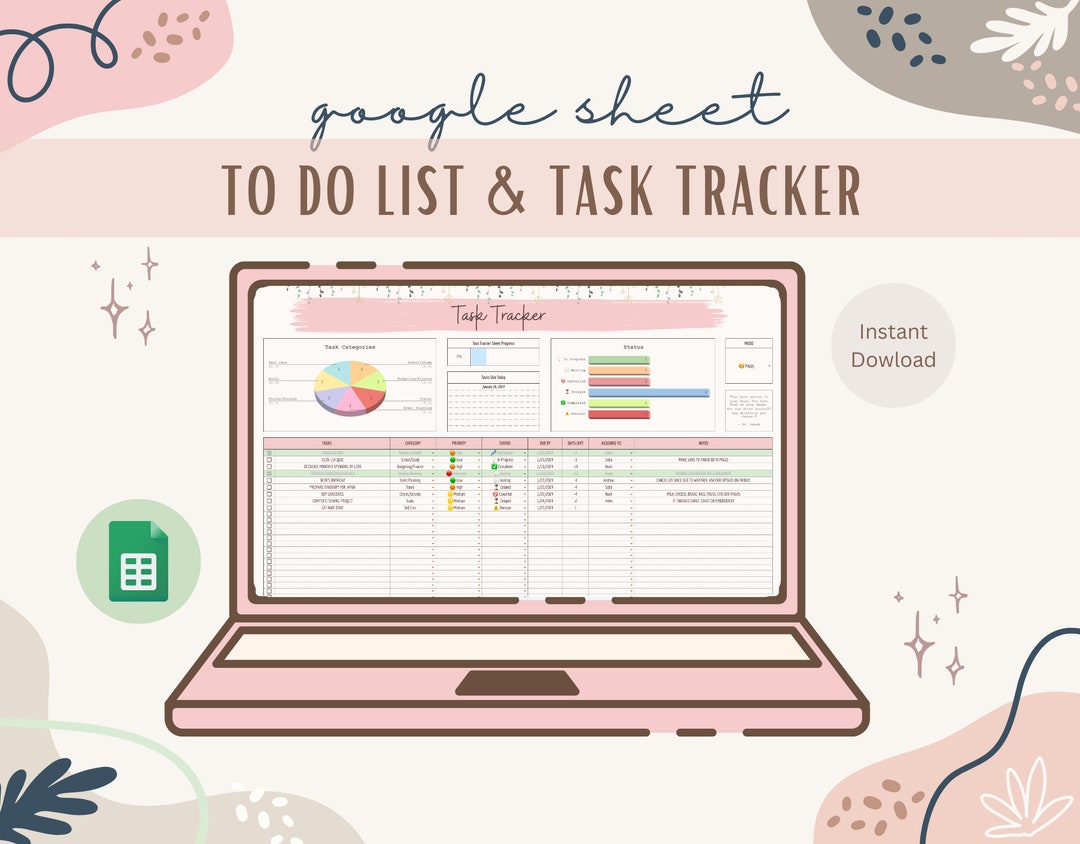 Pink Digital to Do List & Task Tracker Google Sheet Template, Calendar ...