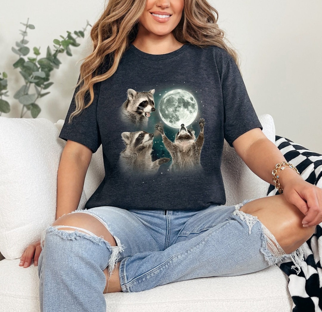 Three Raccoons Graphic T-shirts, Retro Raccoon Moon Tshirt, Raccoon ...