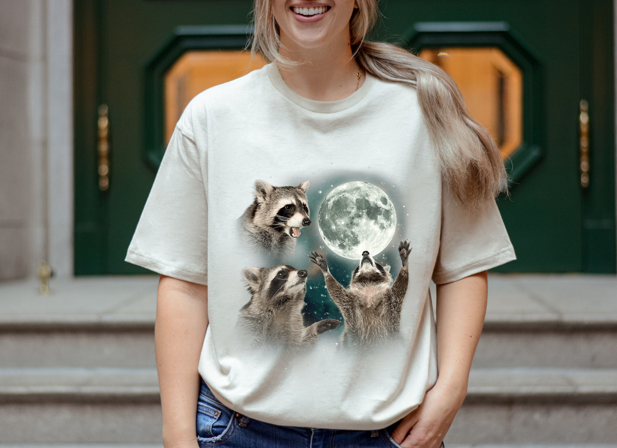 Three Raccoons Graphic T-shirts, Retro Raccoon Moon Tshirt, Raccoon ...
