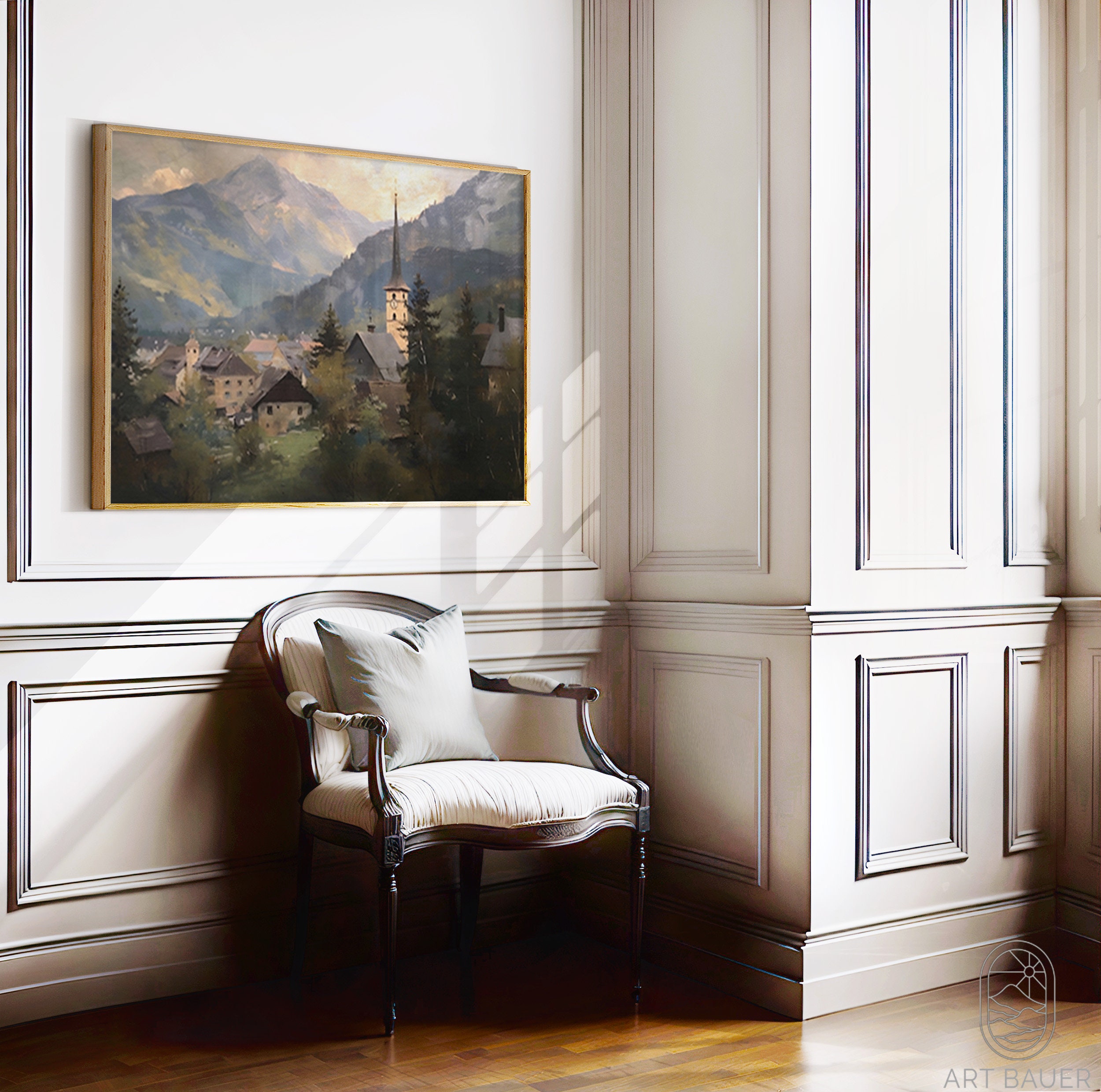 18th Century German Alpine Village | Vintage Oil Painting, Printable ...