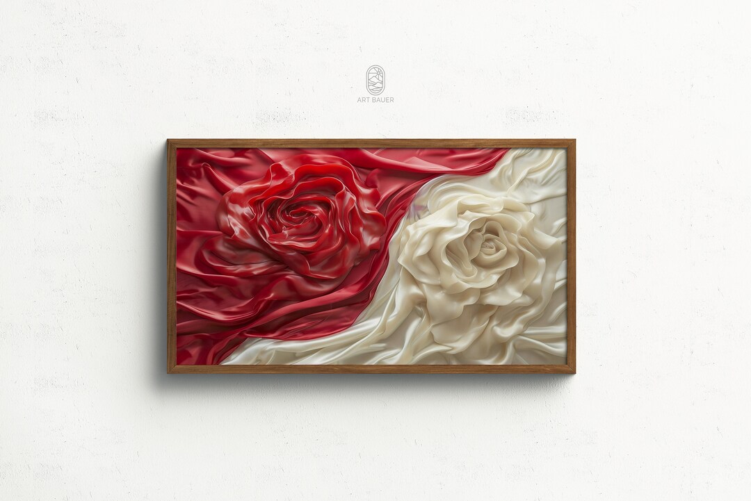 Samsung TV Frame Art, Red & White Roses | Charming Wall Decor ...