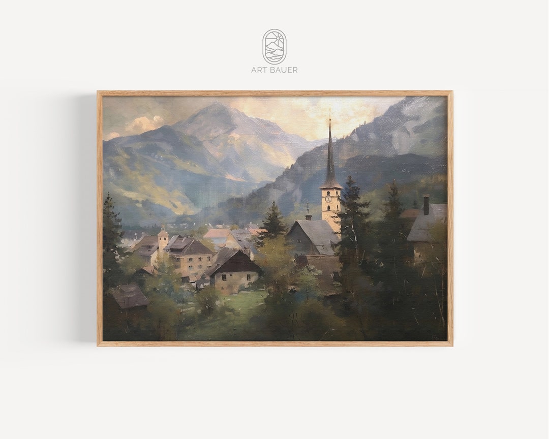 18th Century German Alpine Village | Vintage Oil Painting, Printable ...