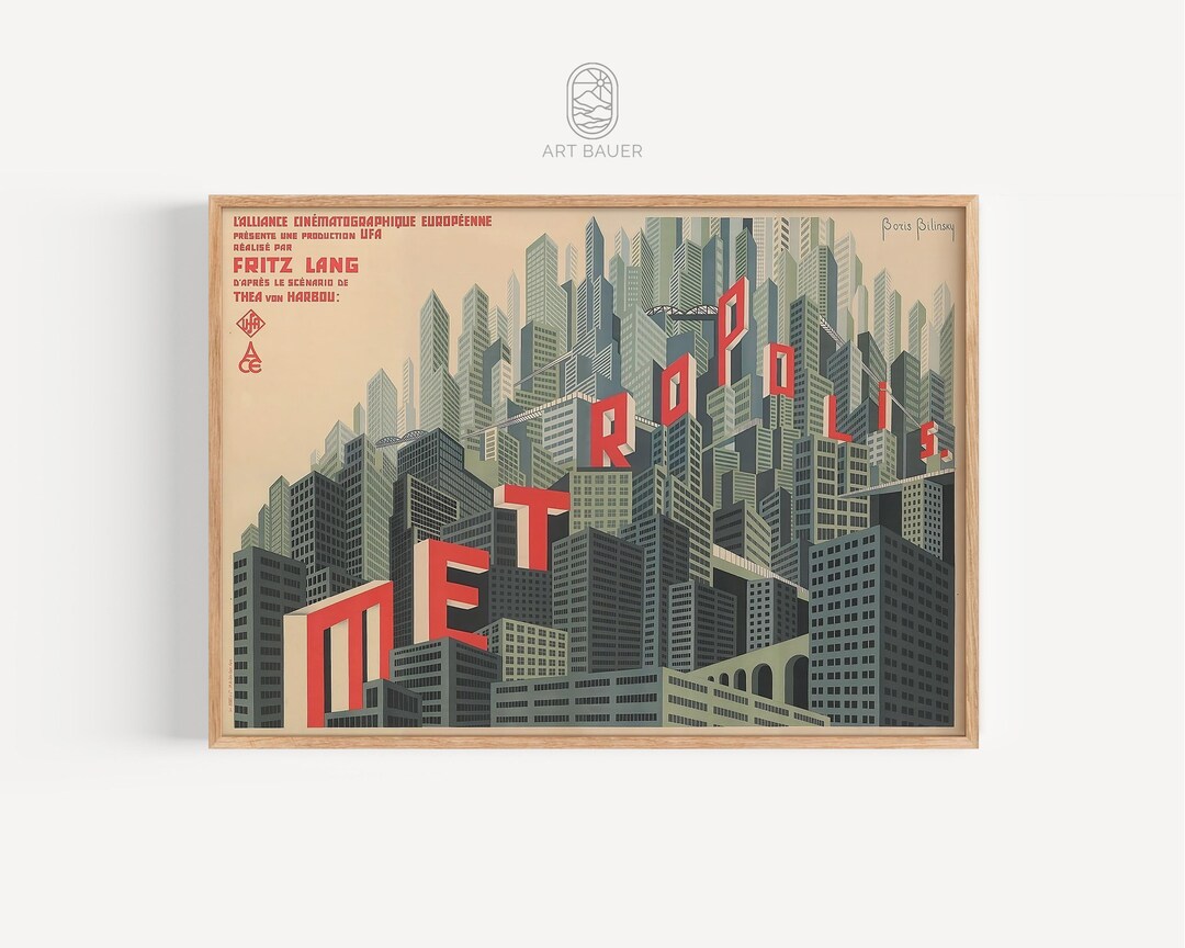 Metropolis Film Poster Boris Bilinsky, 1927 Silent Film, Fritz Lang ...