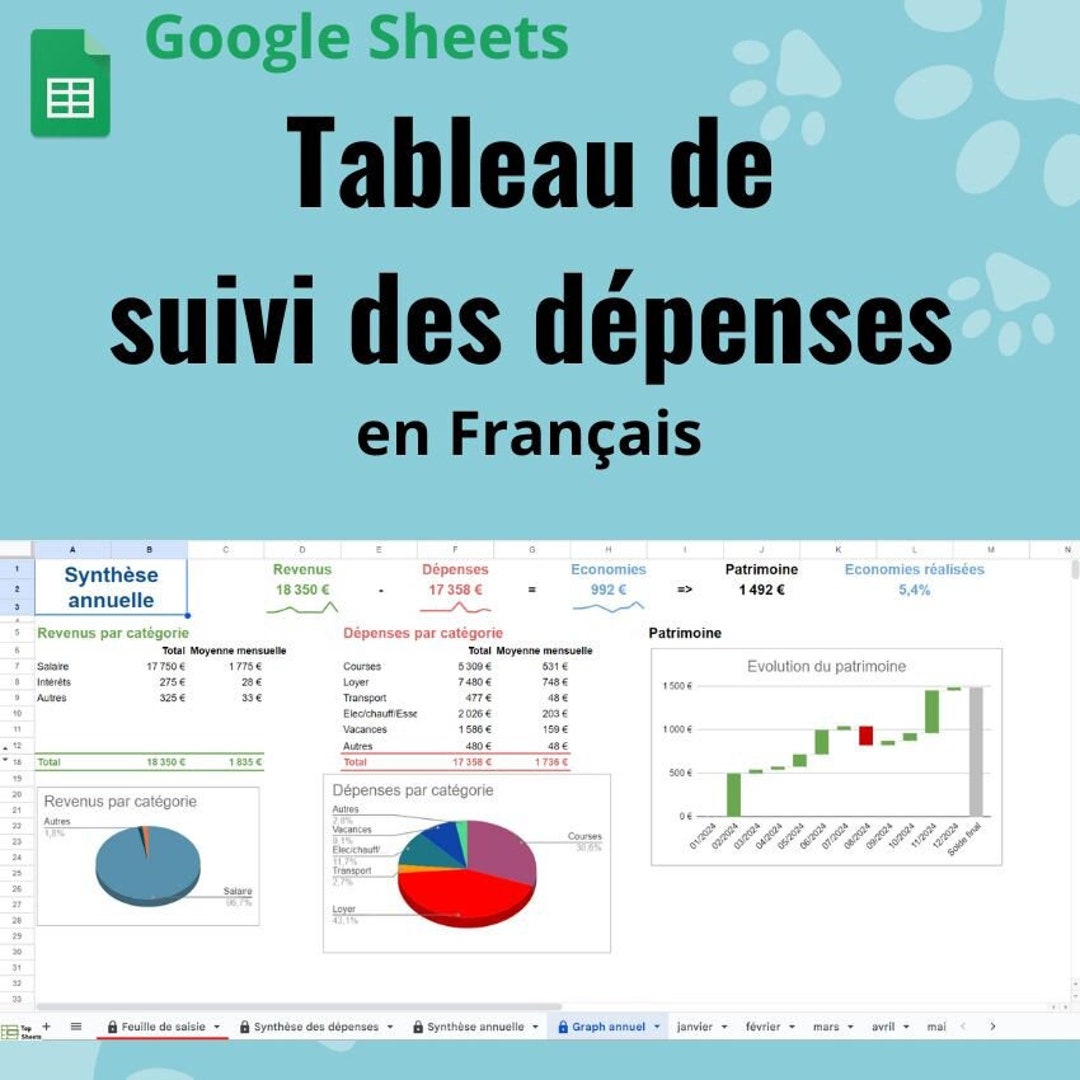 Tableau de suivi des dépenses (en français) dans Google Sheets - Etsy ...