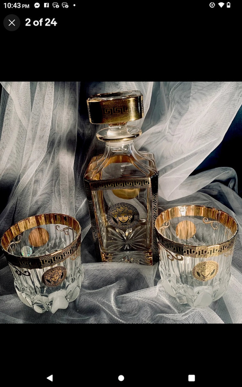 RARE VERSACE Medusa Whiskey Decanter and 2 Matching Glasses - Etsy
