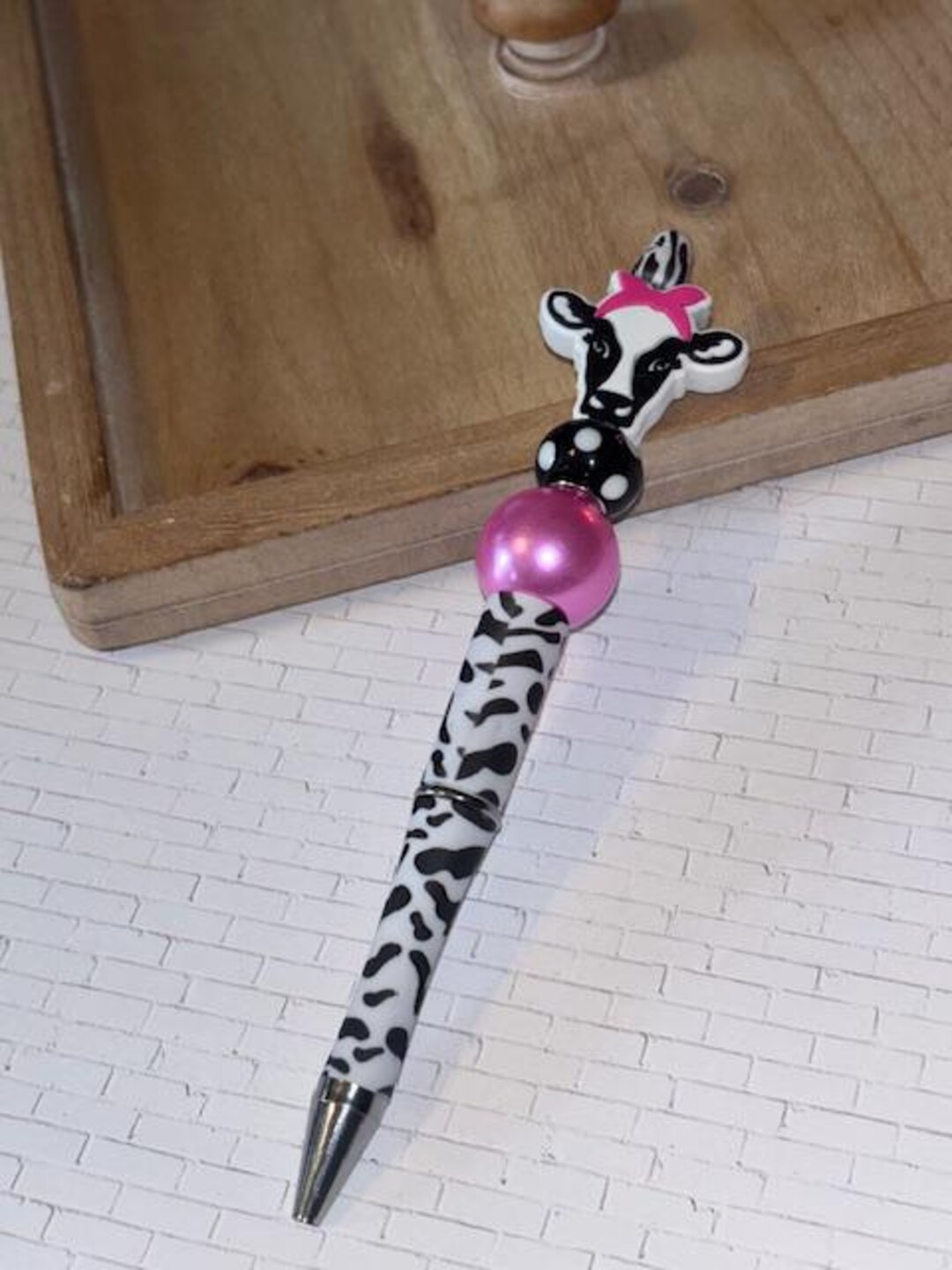 Custom Beaded Pen- Pink Connie the Cow - Etsy