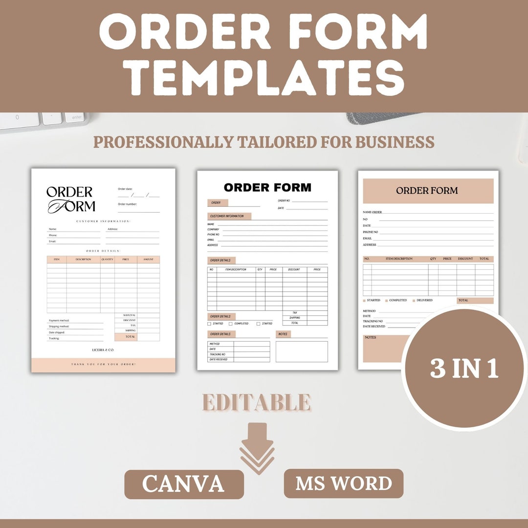 3 in 1 Business Order Form Templates Custom Order Form Editable ...